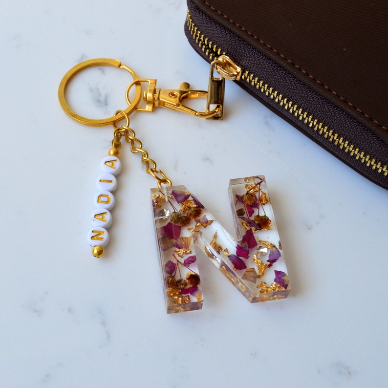 Personalized Name Bead Keychain Resin Letter Key Chain Initial - Etsy