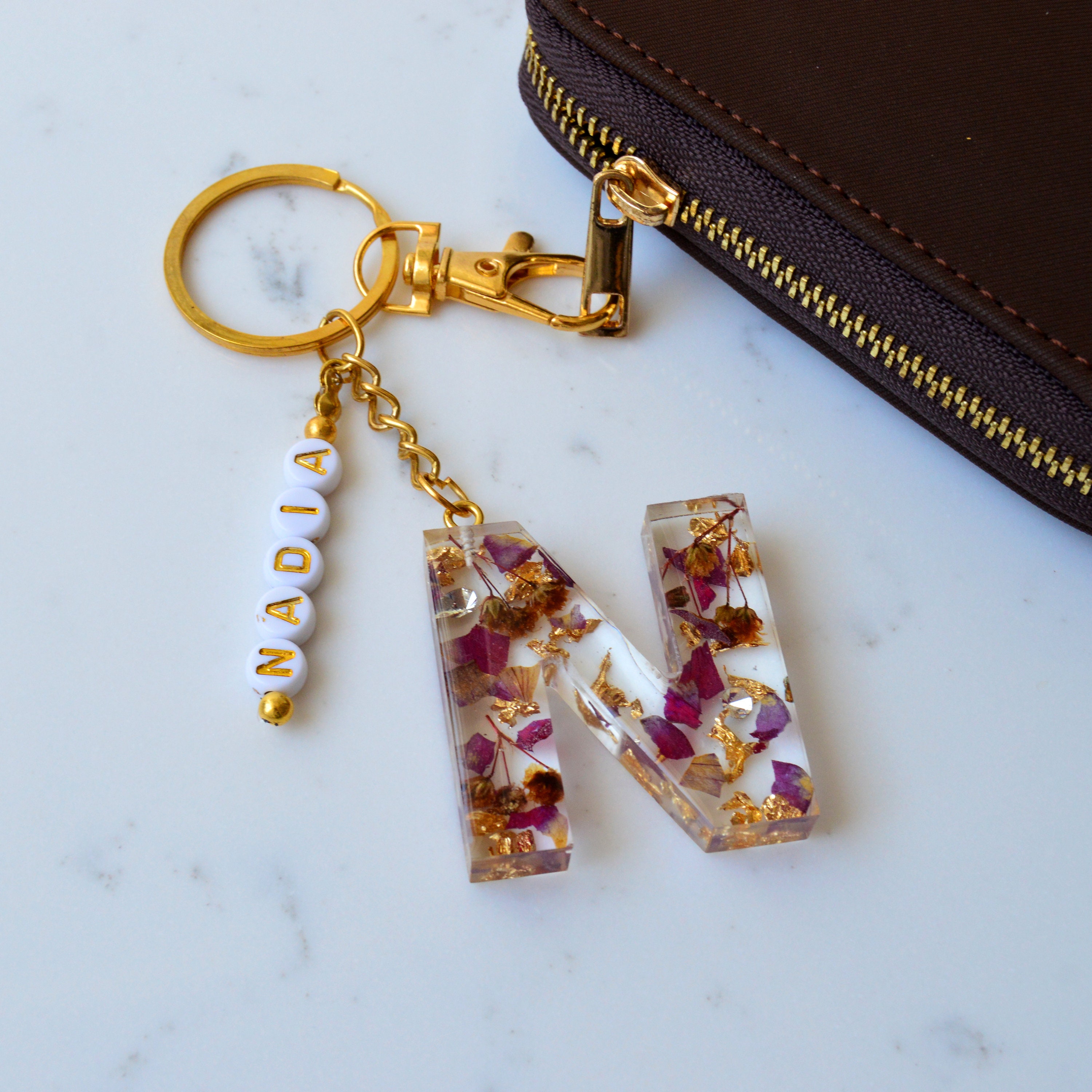 Personalized Name Bead Keychain Resin Letter Key Chain Initial - Etsy