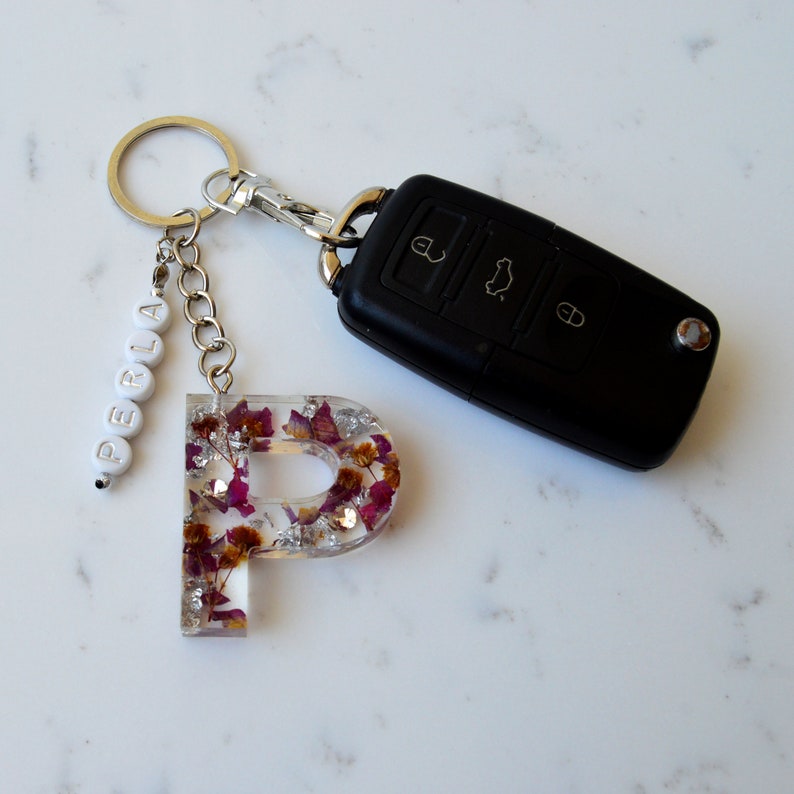 Personalized Name Bead Keychain Resin Letter Key Chain Initial - Etsy