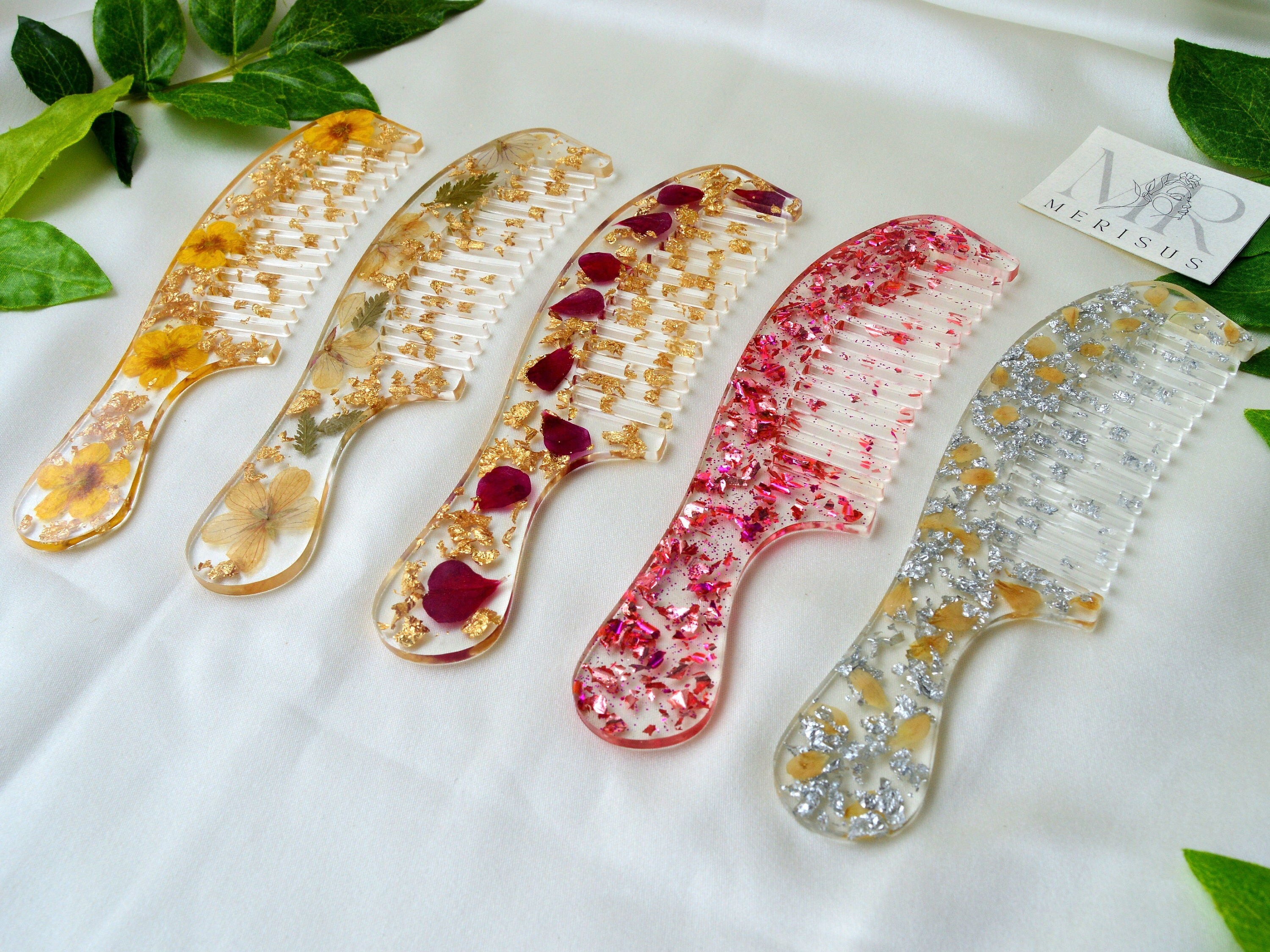 Real Dried Pressed Flowers Decorative Resin Custom Hair Comb, Cute Hair ...