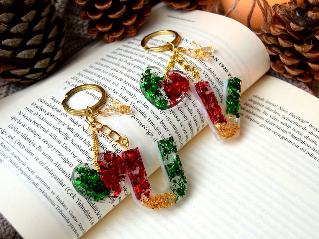 Christmas Keychain Gift, Letter Keychain, Resin Keychain, Initial ...