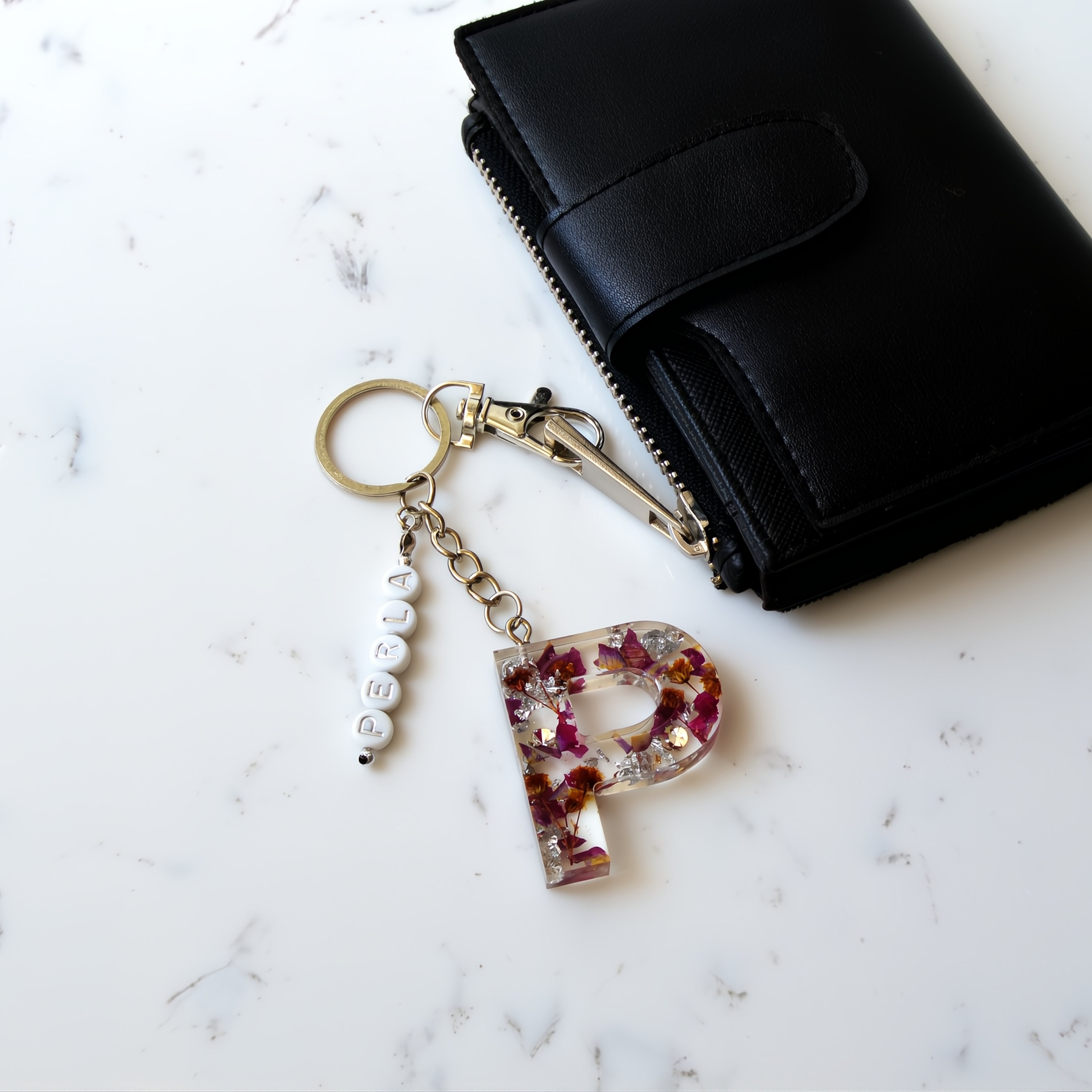 Personalized Name Bead Keychain Resin Letter Key Chain Initial Keyring ...