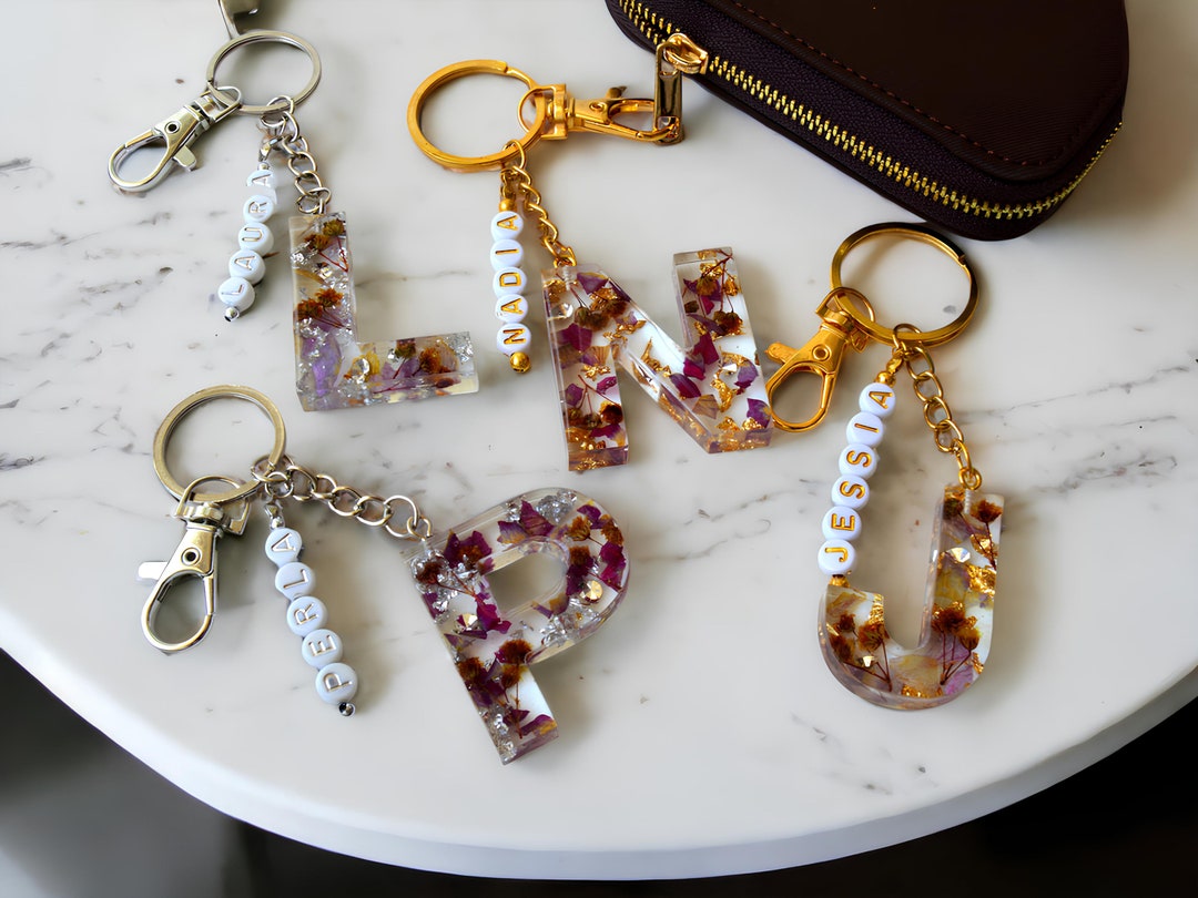 Personalized Name Bead Keychain Resin Letter Key Chain Initial - Etsy