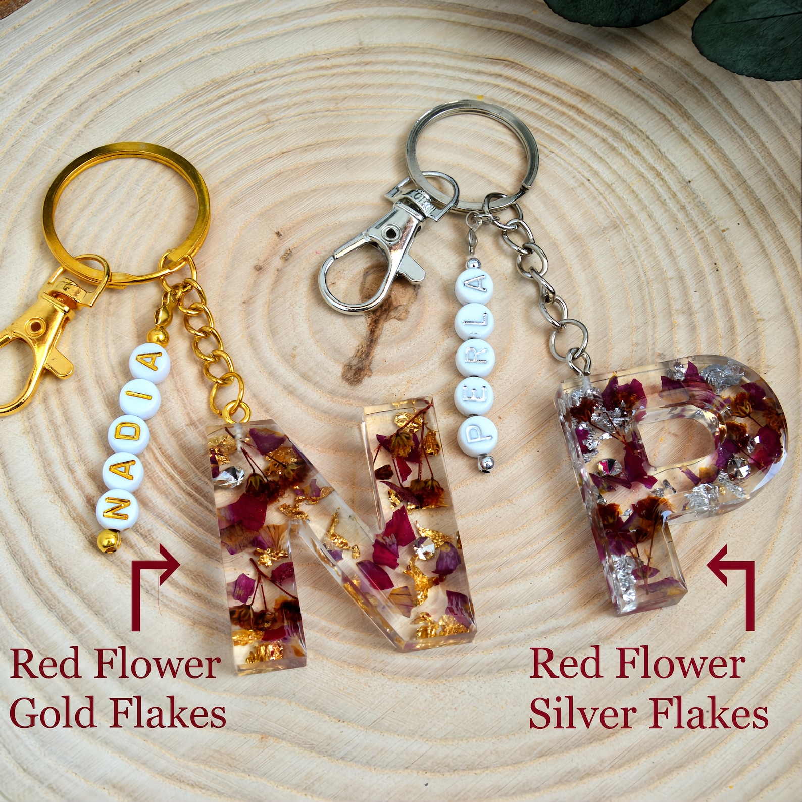 Personalized Name Bead Keychain Resin Letter Key Chain Initial Keyring ...