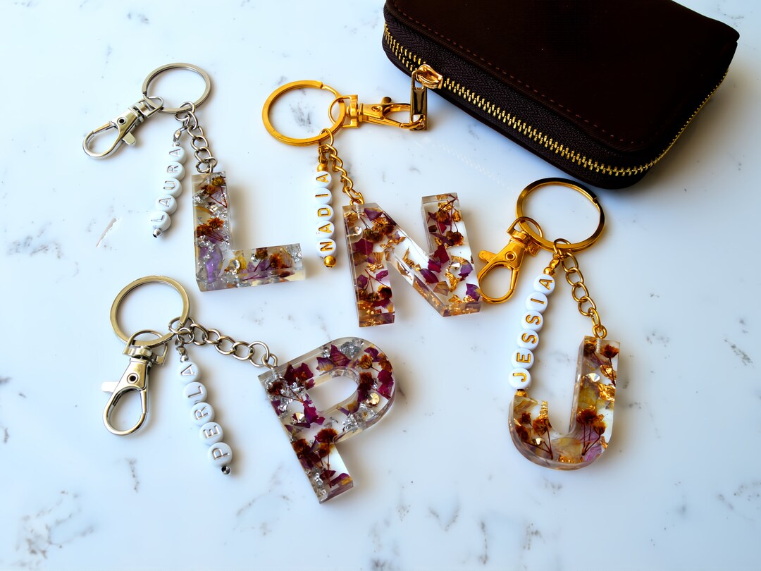Personalized Name Bead Keychain Resin Letter Key Chain Initial Keyring ...