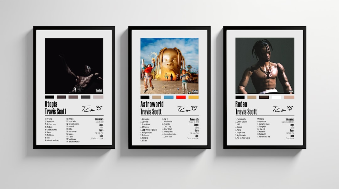 Travis Scott Set of 3 Pictures With Albums Astroworld Utopia Rodeo ...