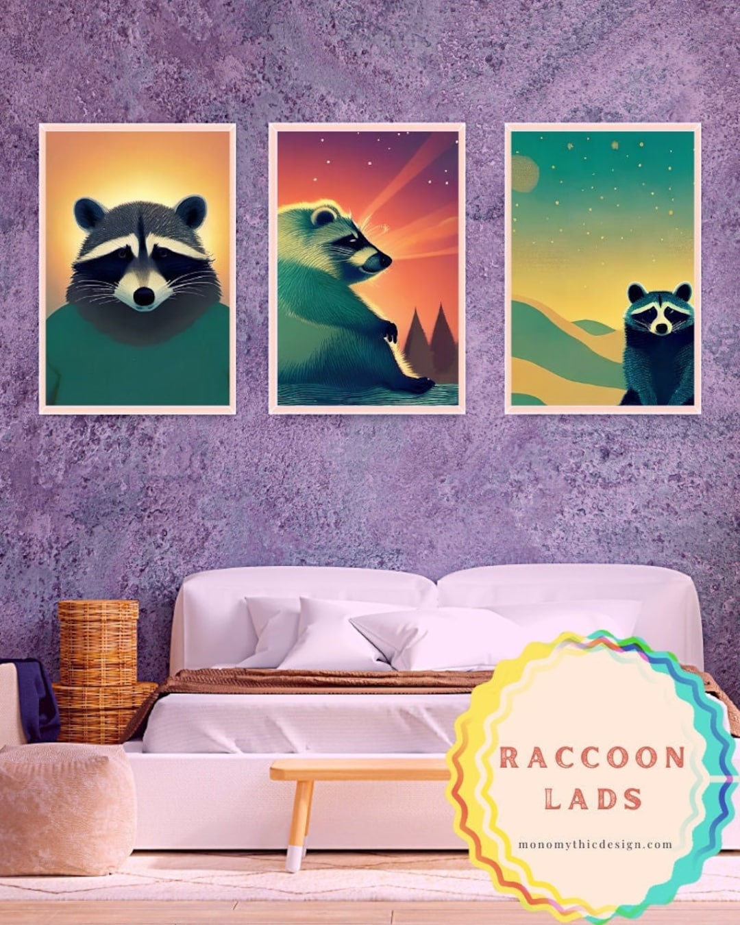Raccoon Wall Art | 3 Piece Wall Art | Printable Art Set | Animal Art ...