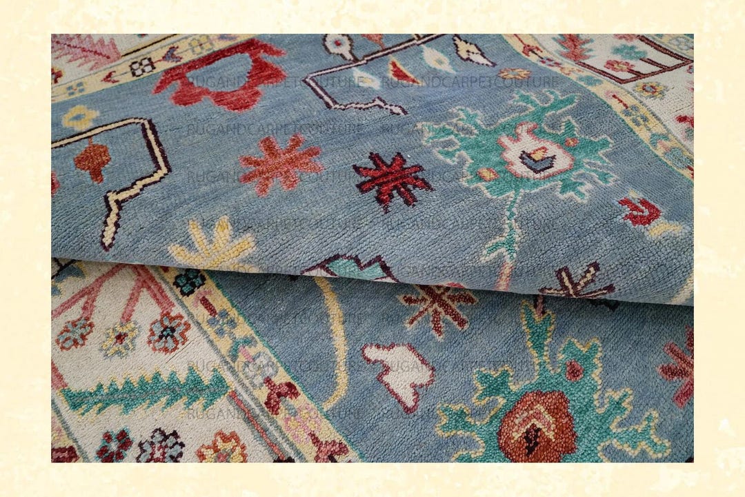 Turquoise Oushak Rug Hand-knotted Wool Turkish Carpet Vibrant Colorful ...