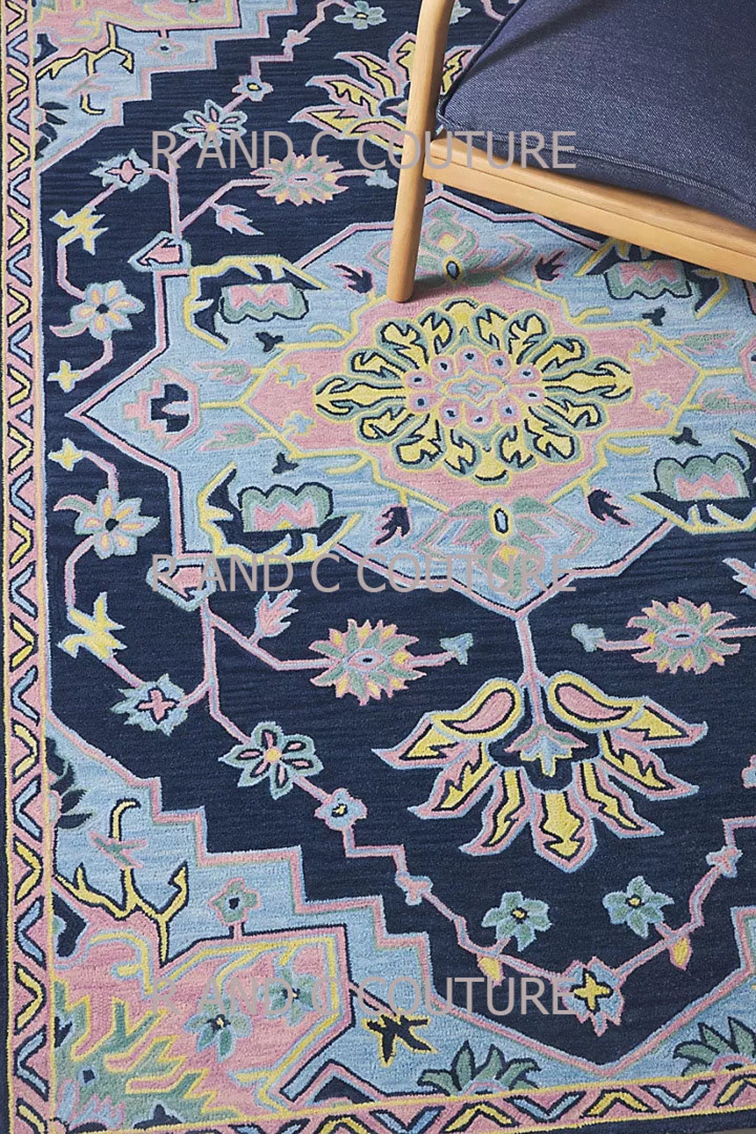 Hand Tufted Rug Caro Navy Floral Rug Multicolor Hand Tuft Tufted Woolen ...