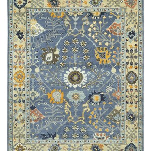 Hand-knotted Blue Oushak Rug Light Blue Oriental Wool Area Rug Floral ...