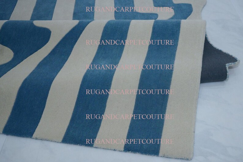 Hand-tufted Rug Hand Tuft Tufted Woolen Wave Rug Denim Blue and Ivory ...