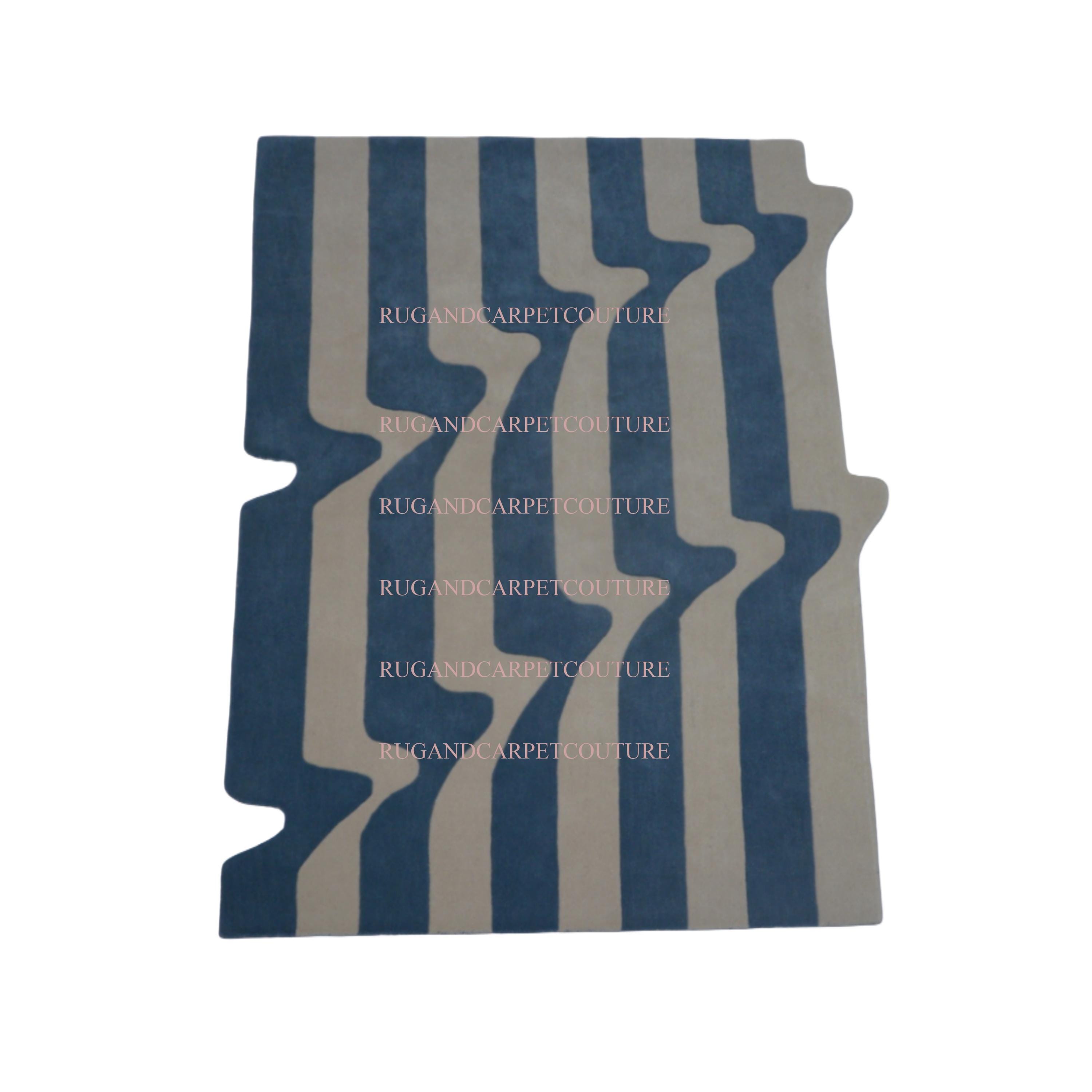 Hand-tufted Rug Hand Tuft Tufted Woolen Wave Rug Denim Blue and Ivory ...