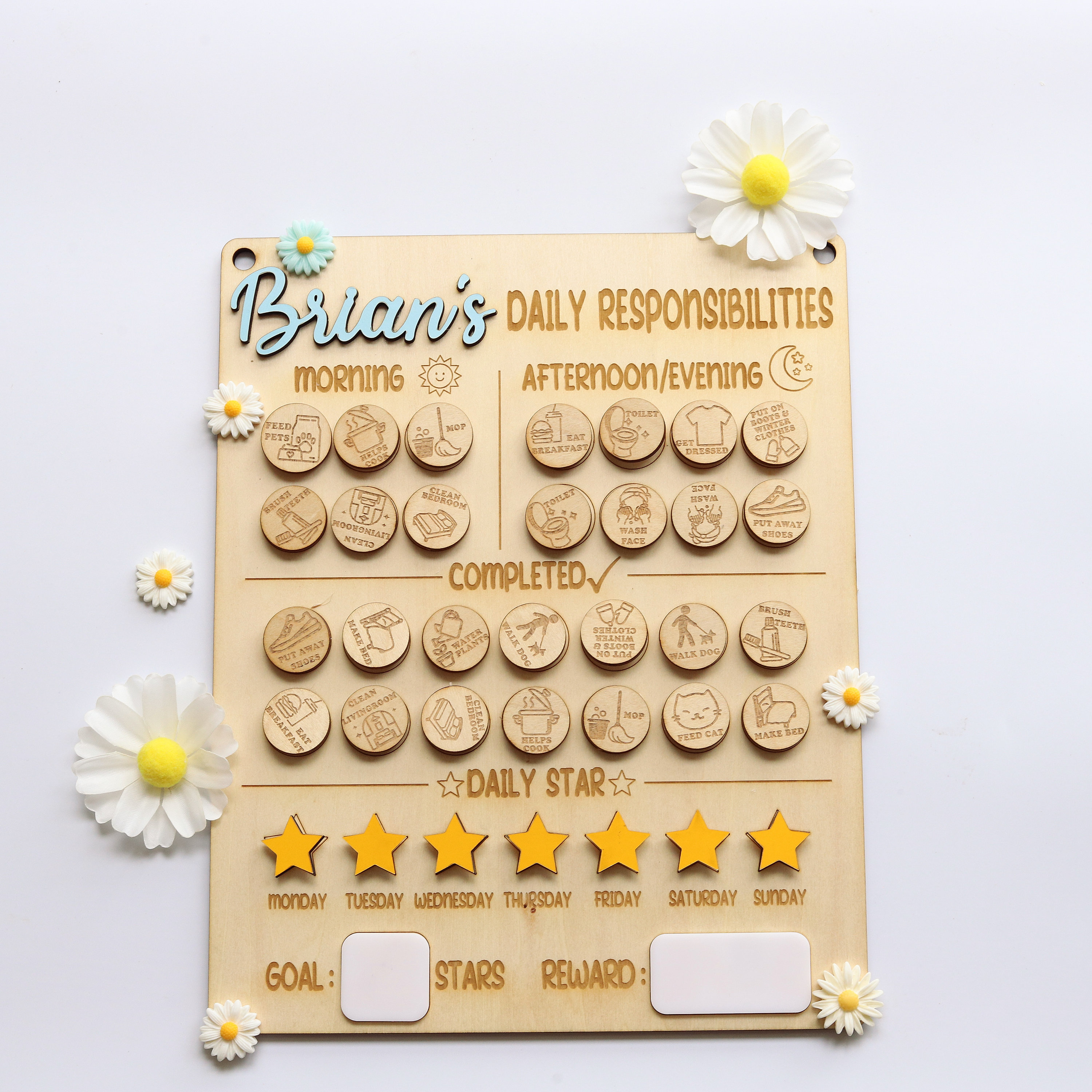 Chore Chart for Kids, Wooden Daily Responsibilities Chart, Wooden Kids ...