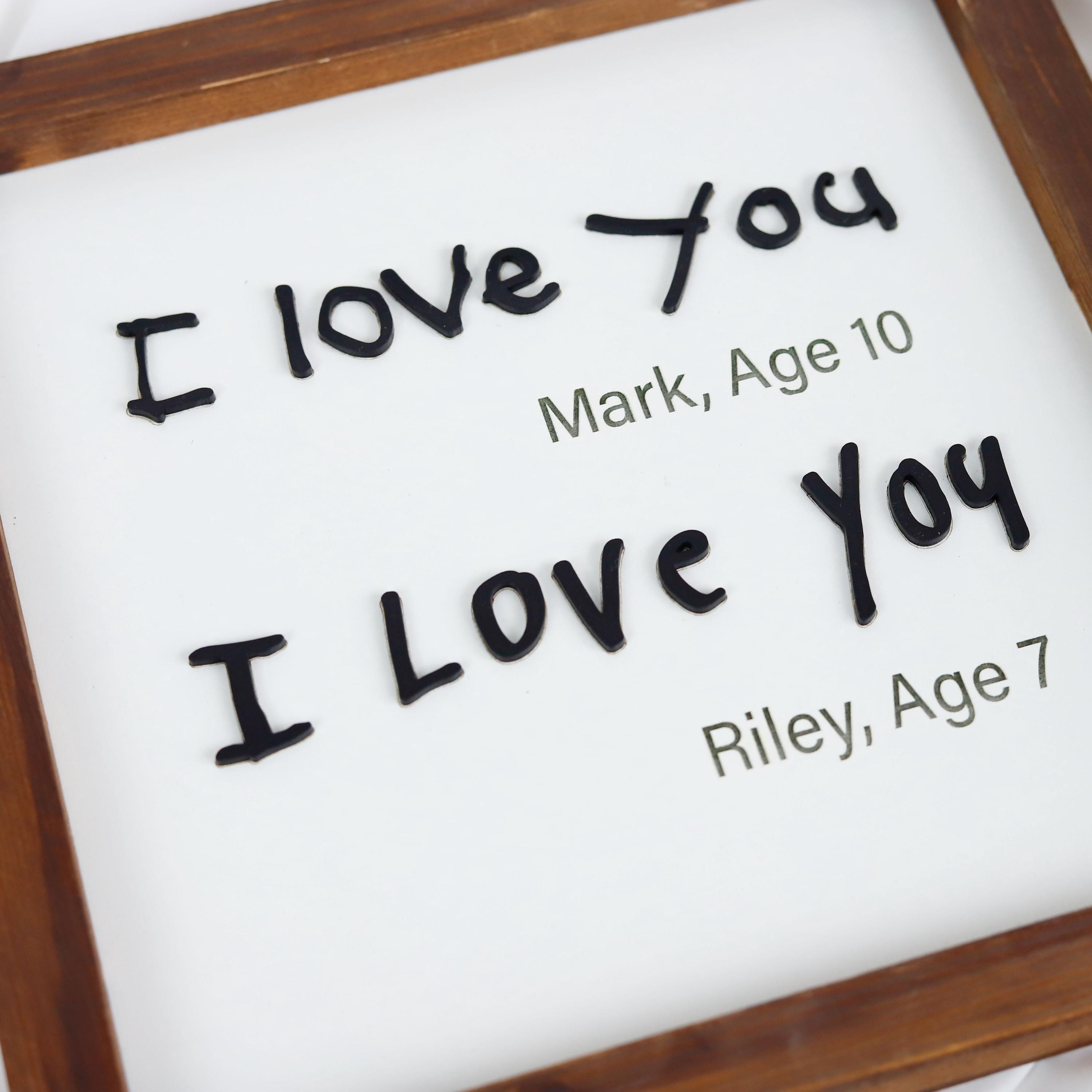 I Love You Framed Sign, Custom Kids Handwriting I Love You, Square 3D ...