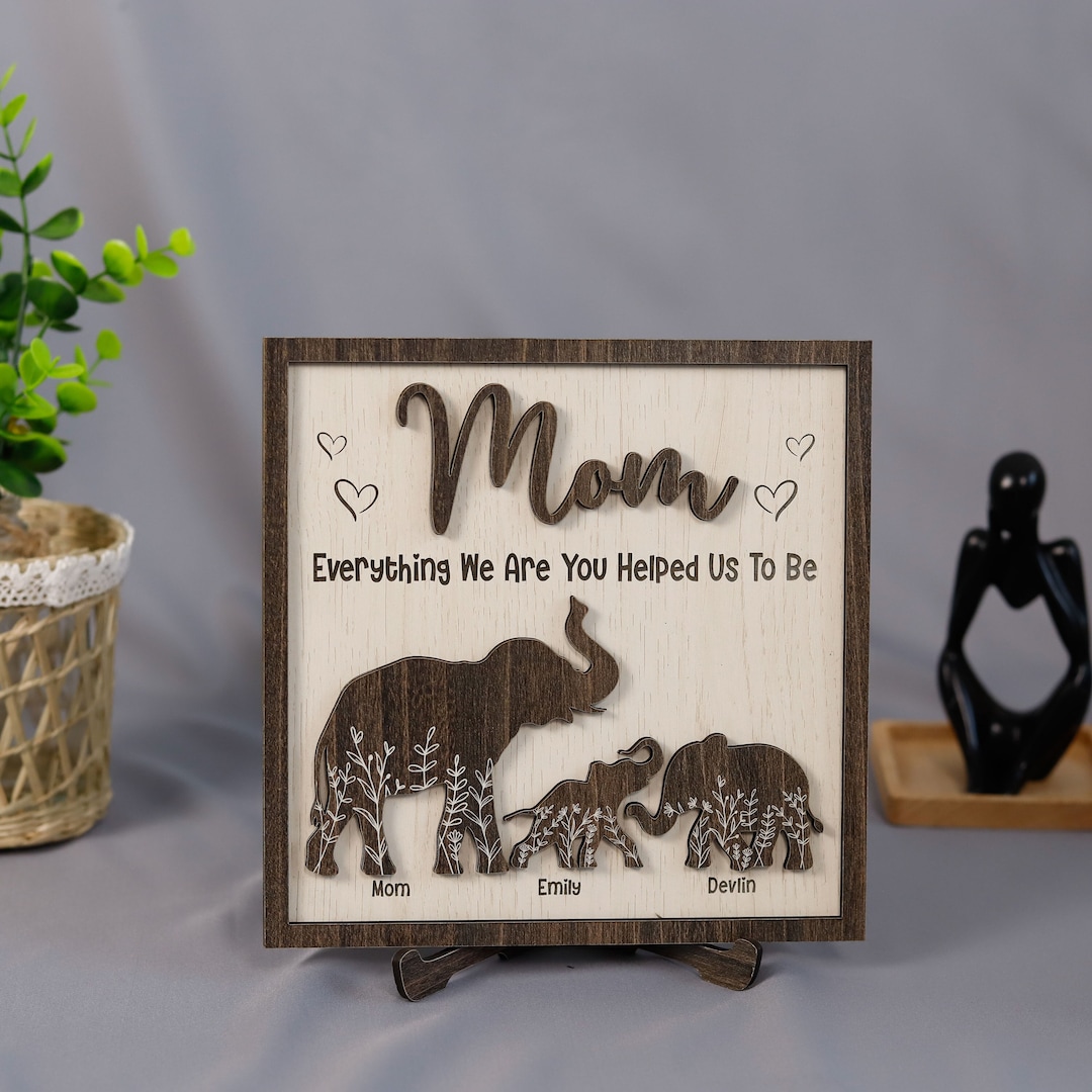 Personalized Wooden Elephants Mom Frame, Mother's Day Gifts From ...