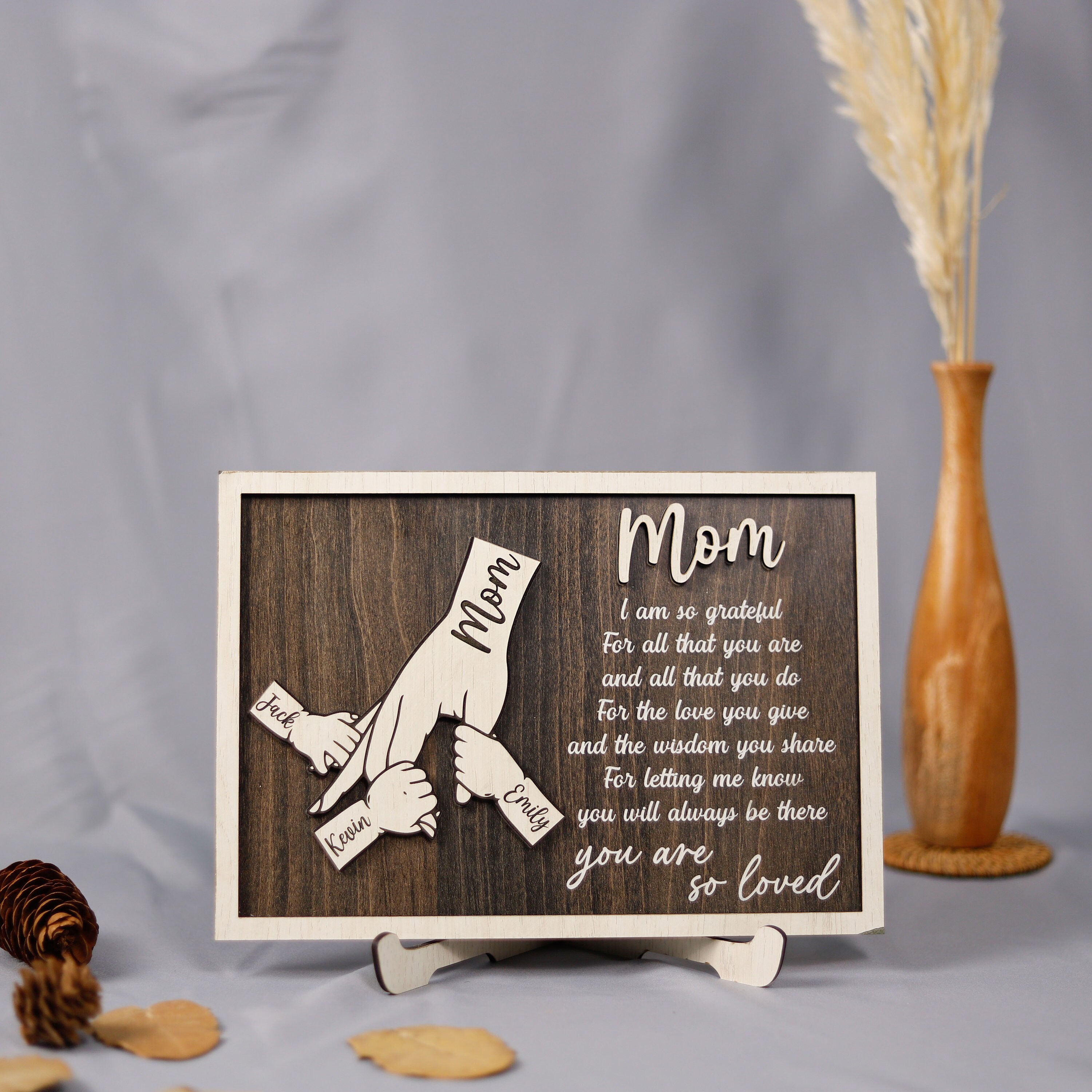 Custom Holding Kids Hands Wooden Sign Personalized Holding Moms Hand ...