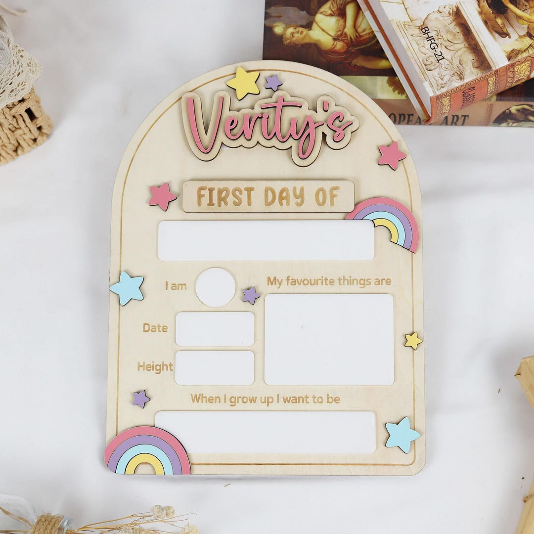 Personalized First Day Board Back to School Sign, Rainbow Stars First ...