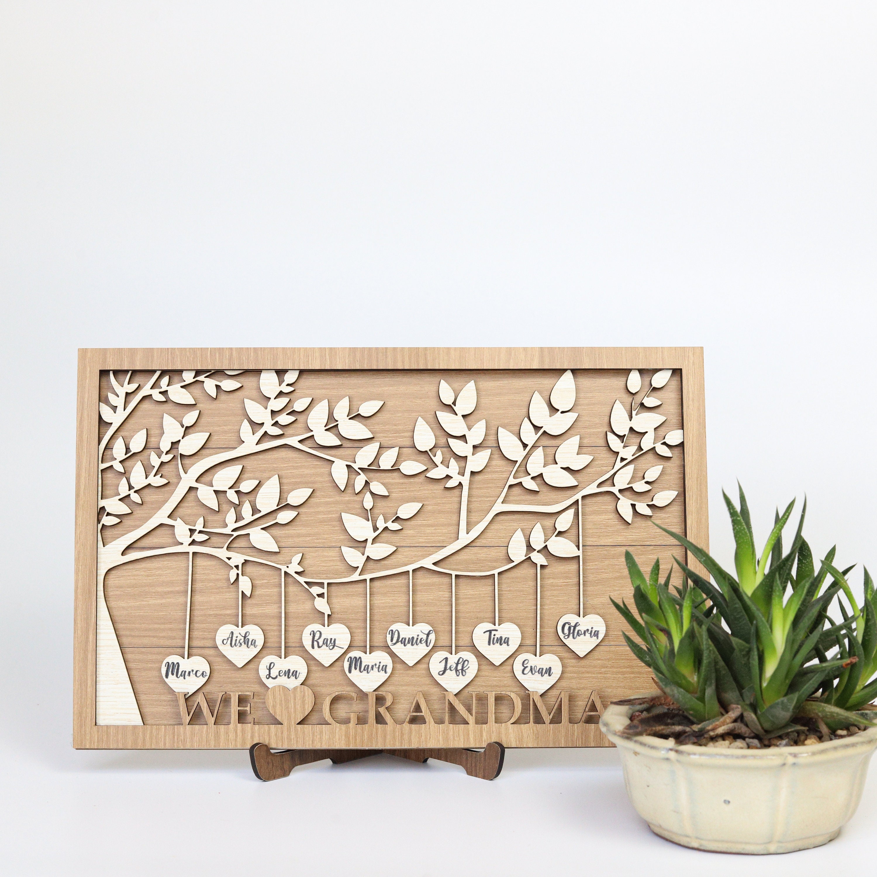 Personalized Wooden Family Tree Sign, Family Tree Sign, Grandkids Names ...