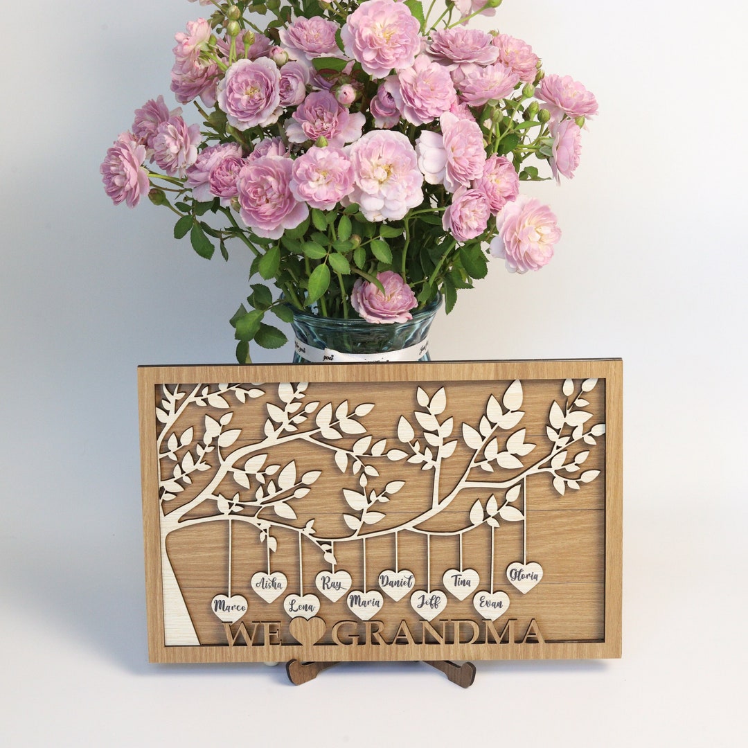 Personalized Wooden Family Tree Sign, Family Tree Sign, Grandkids Names ...