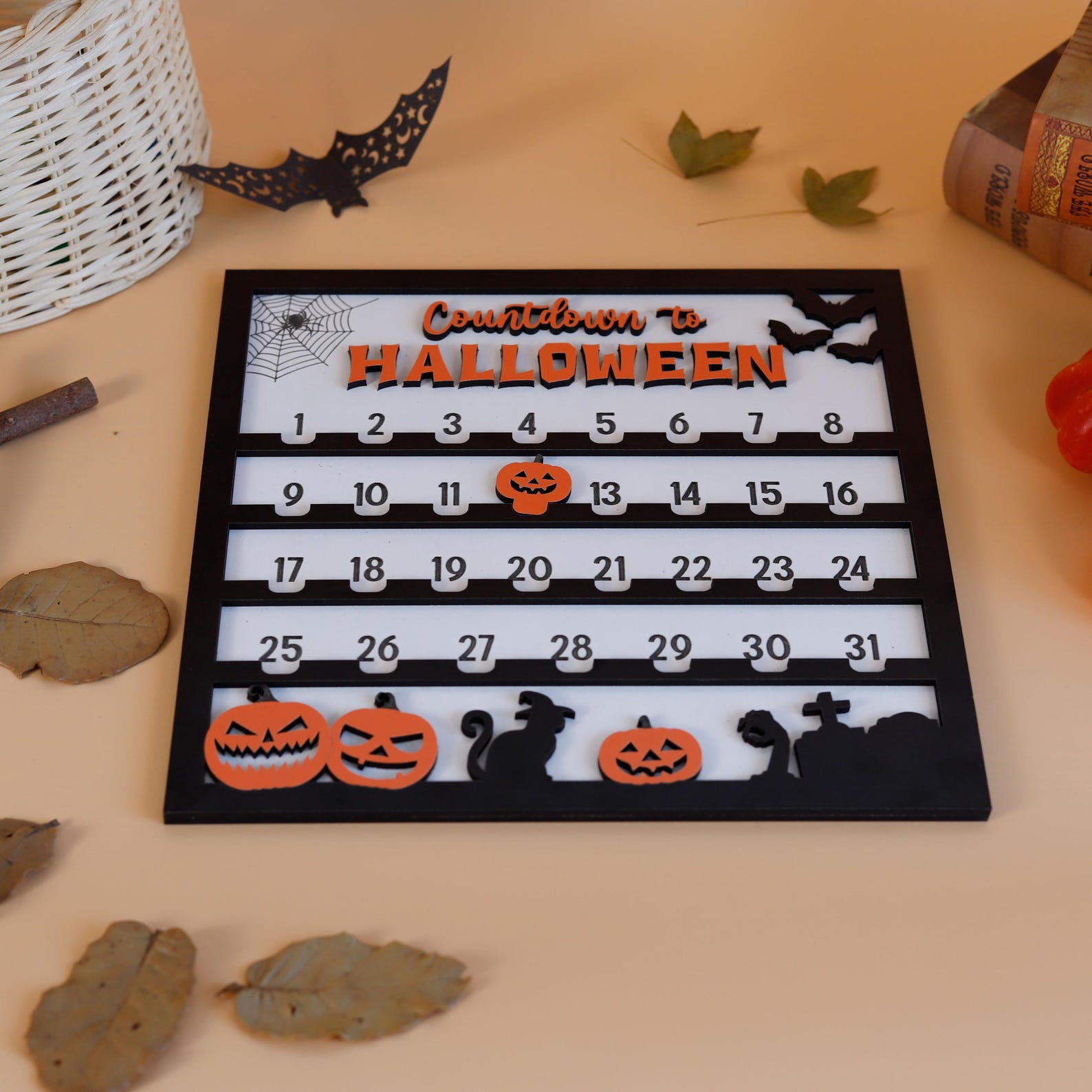 Halloween Countdown With Moveable Ghost, Halloween Wood Decorations ...