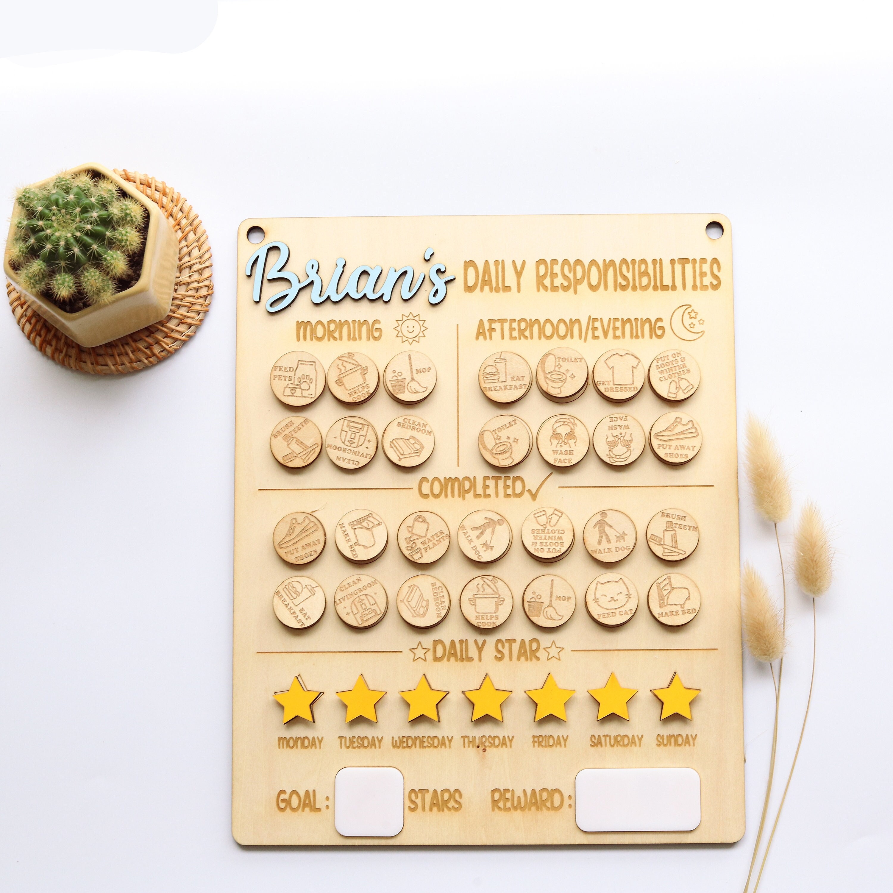 Chore Chart for Kids, Wooden Daily Responsibilities Chart, Wooden Kids ...