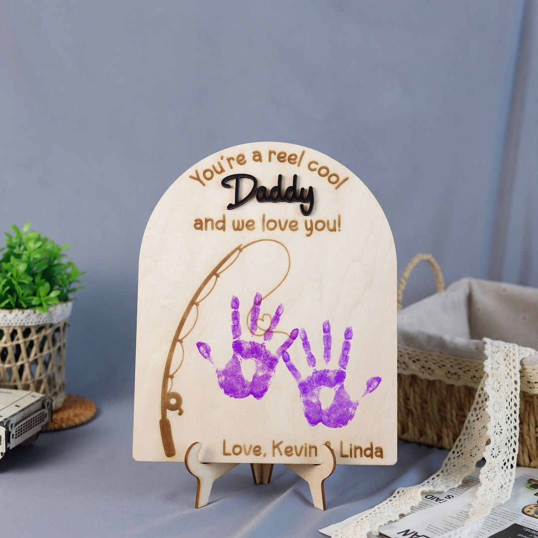 Custom Fishing Handprint Fathers Day Gift Dad Fishing Sign Personalized ...