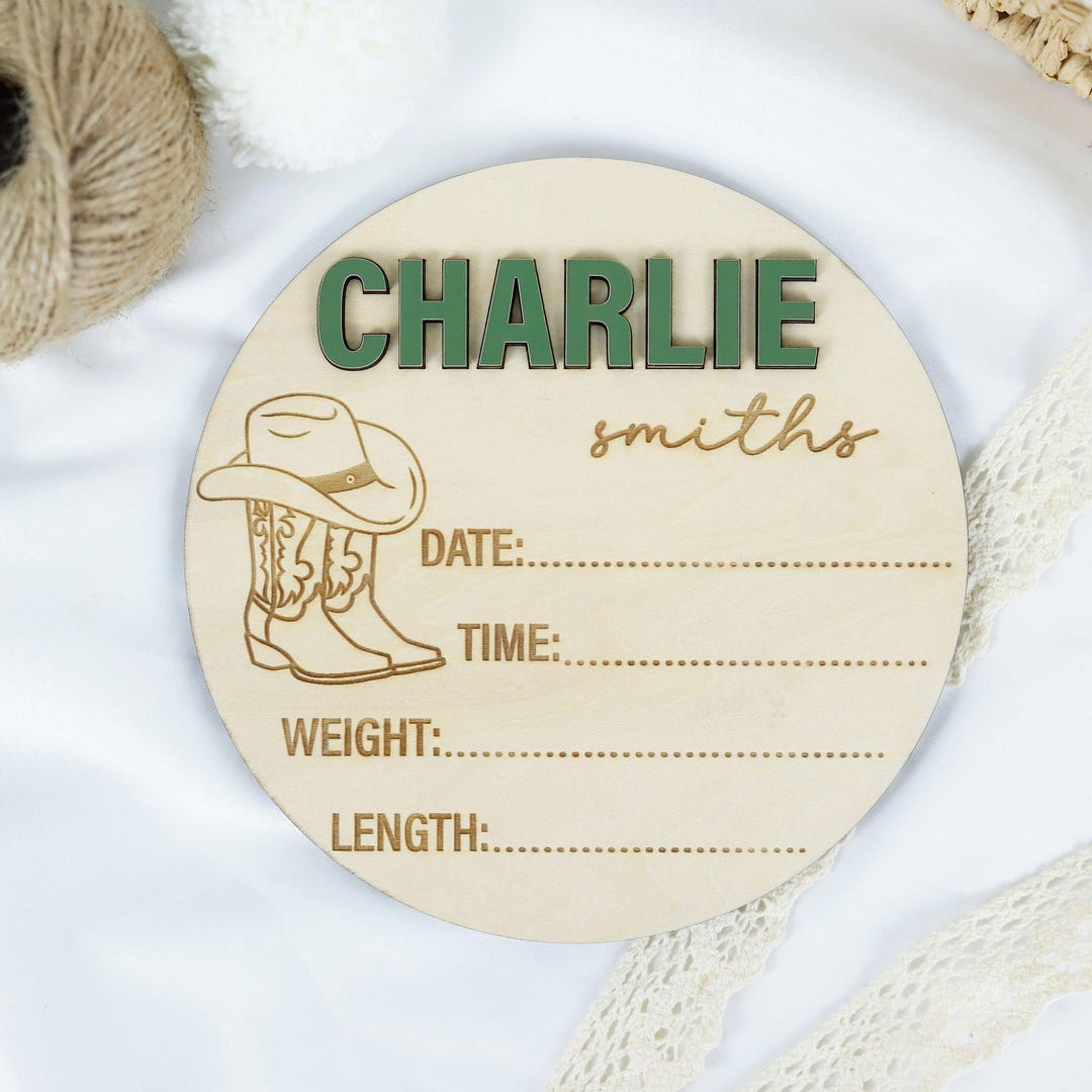 Cowboy Baby Sign, Cowboy Baby Birth Stats Board, Western Baby Wooden ...