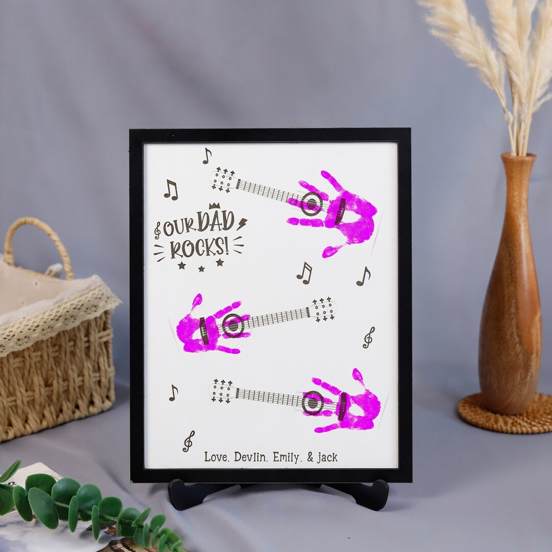 DIY Kids Handprint Art Sign Personalized Hands Down Our Dad Rock for ...