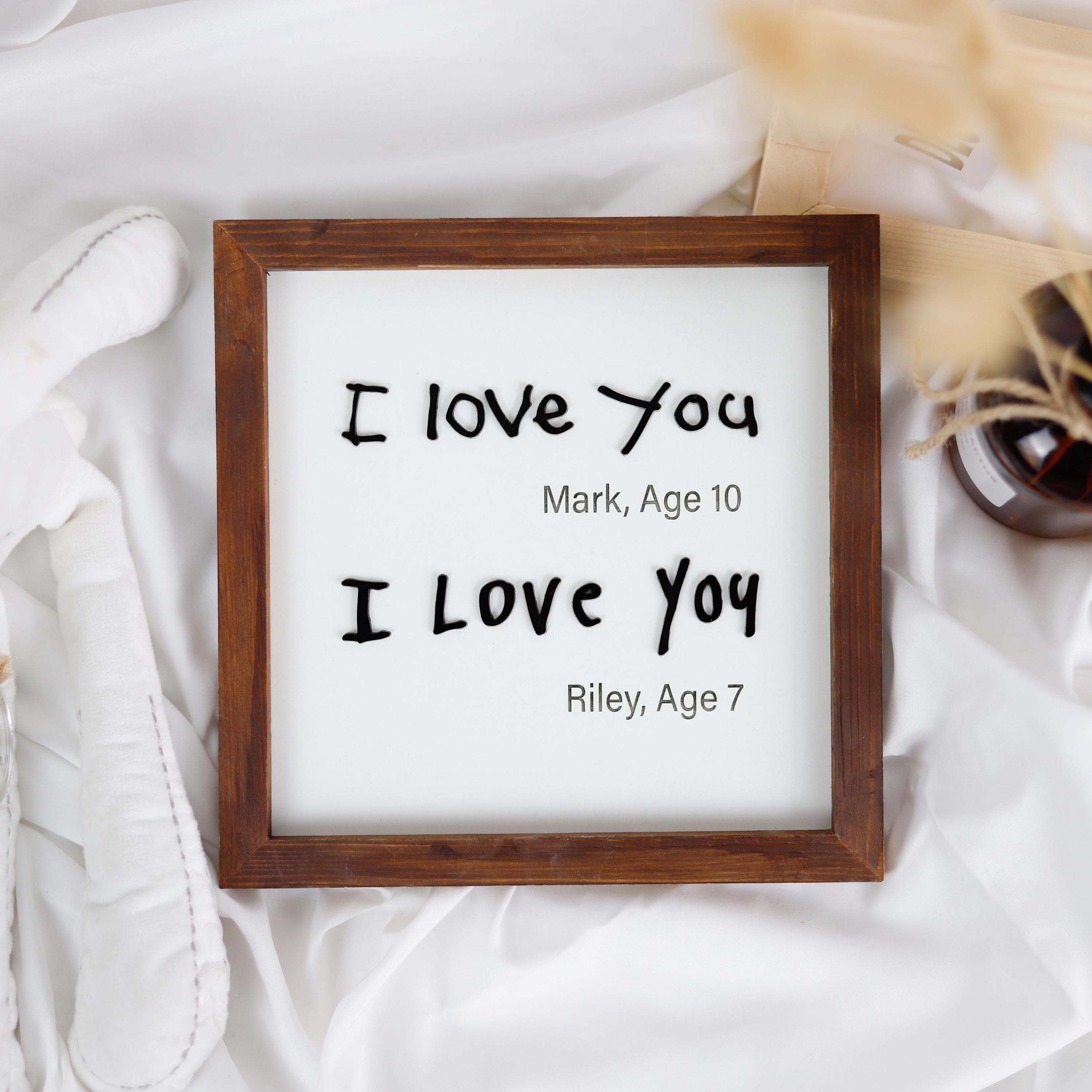 I Love You Framed Sign, Custom Kids Handwriting I Love You, Square 3D ...