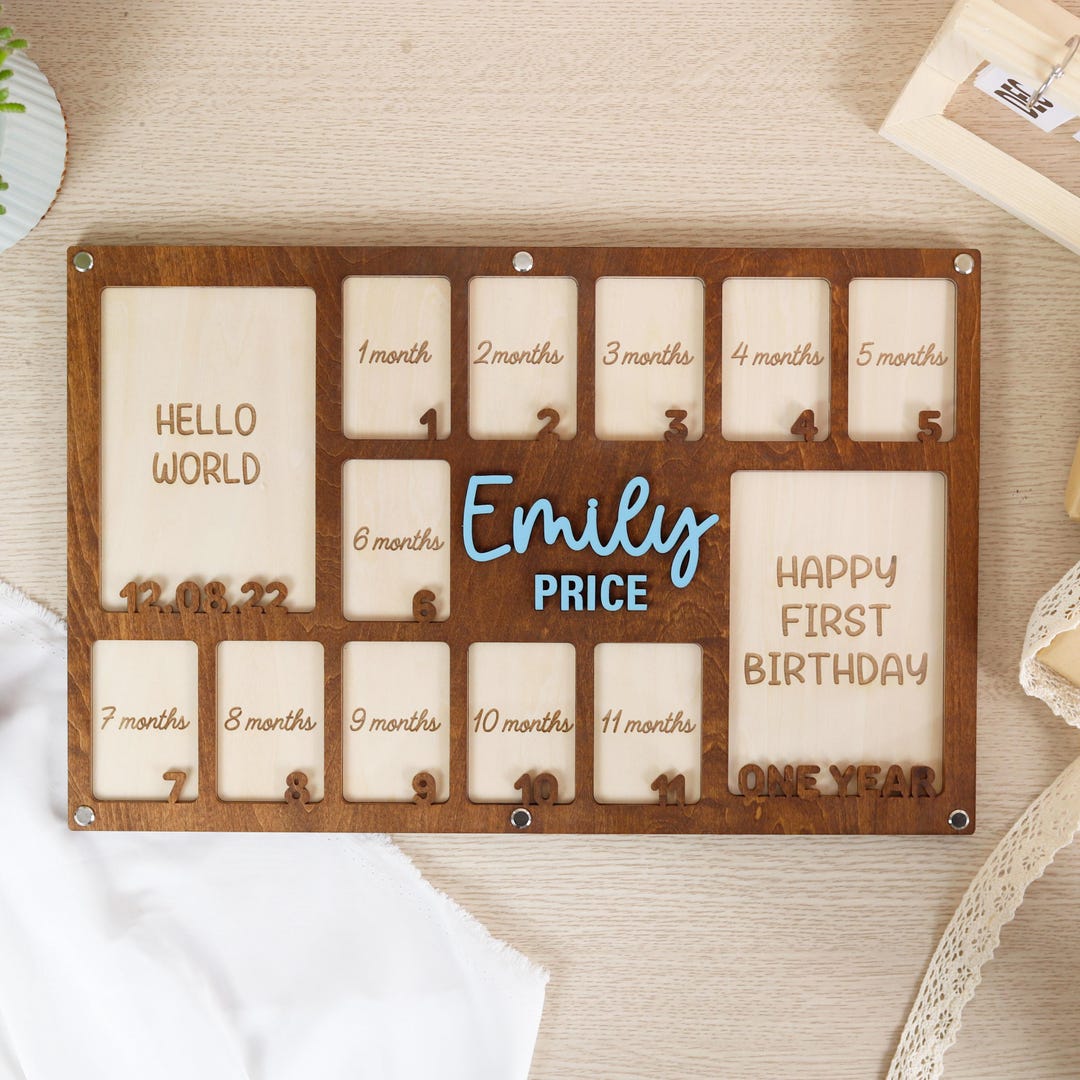Newborn to One Memory Photo Frame, Baby Picture Frame, Baby First Year ...
