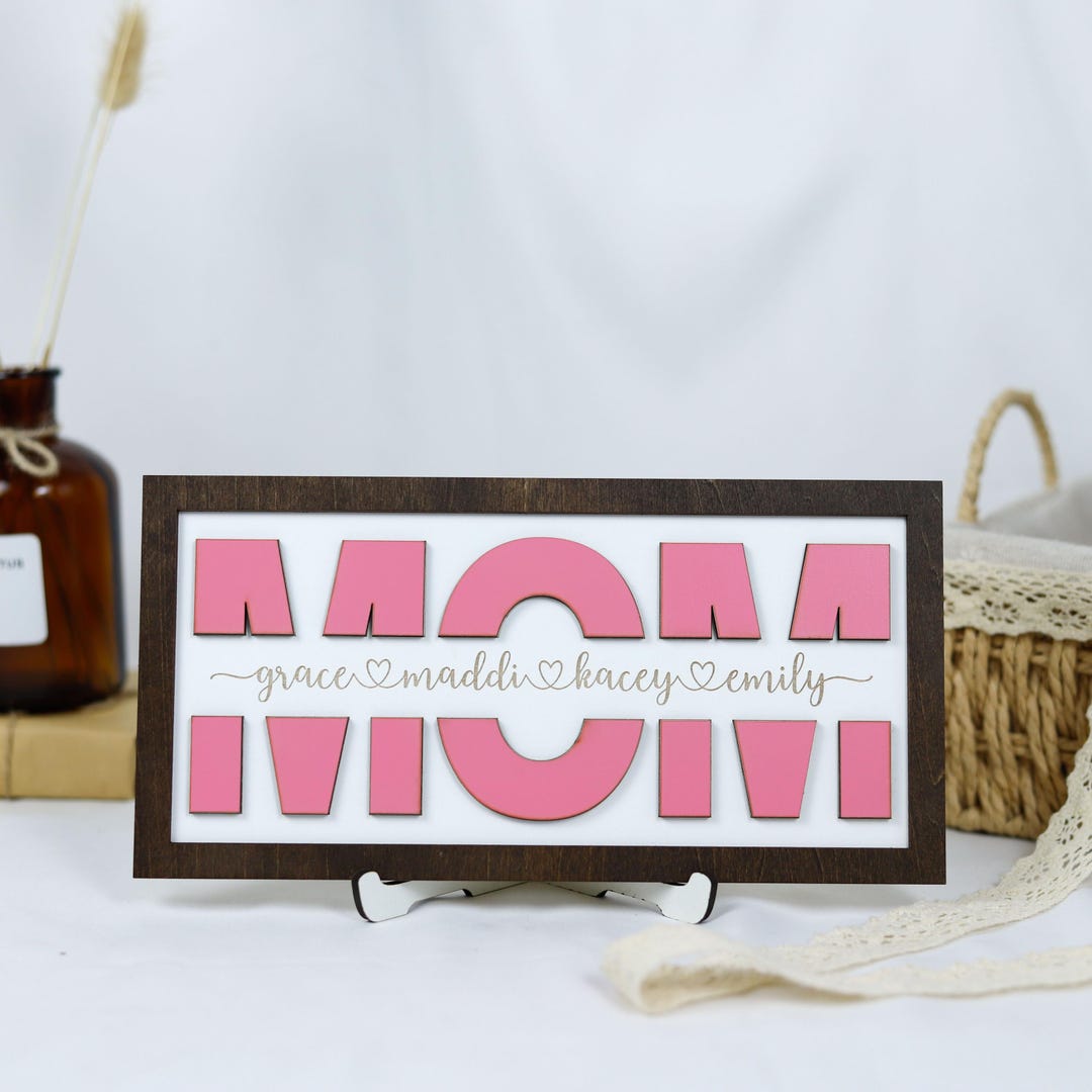 Personalized Mom Wooden Plaque, Wooden Family Sign, Mom Sign With Kids ...