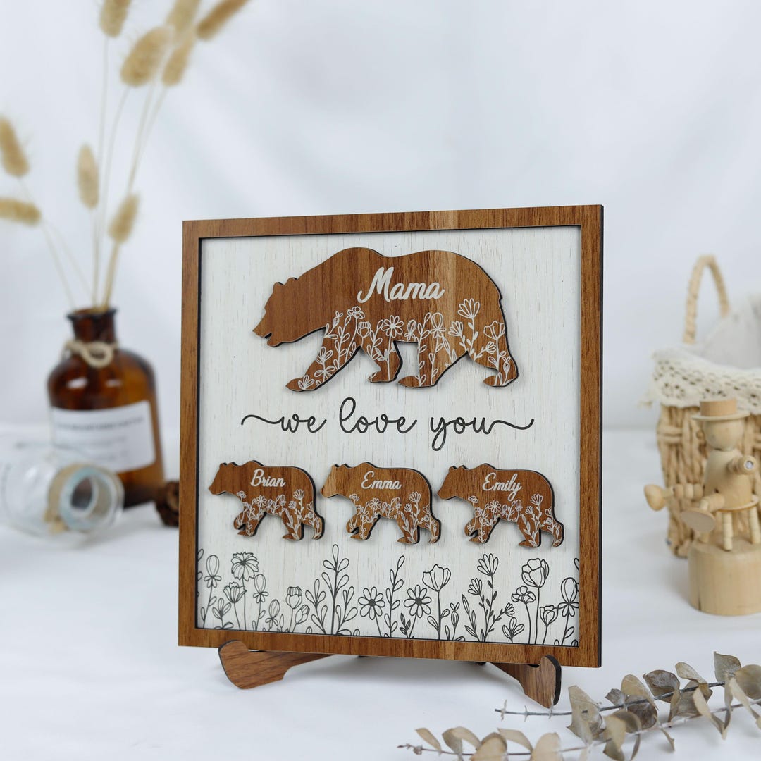 Mama Bear Mothers Day Wood Sign, Personalized Gifts for Mom, Family ...