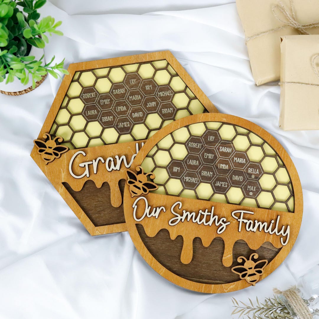 Customized Bee Hive Family Tree Plaque, Custom Bee Family Gift for ...