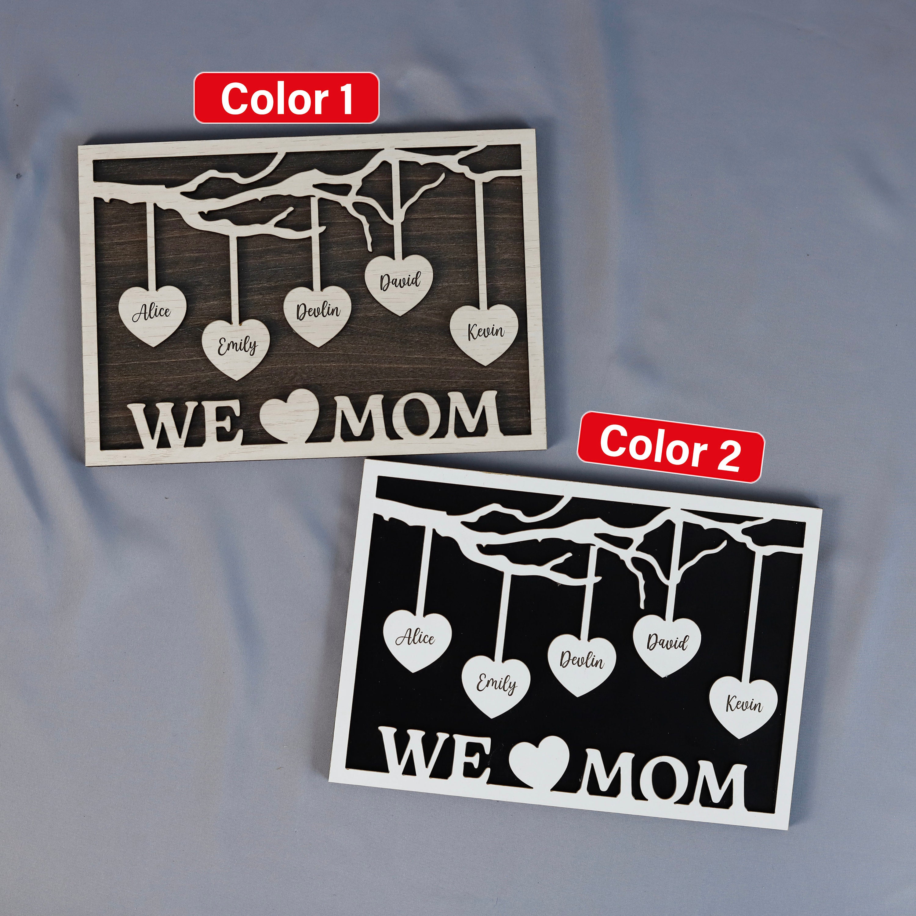 Custom Family Tree With Hearts Personalized Wooden Family Name Frame ...