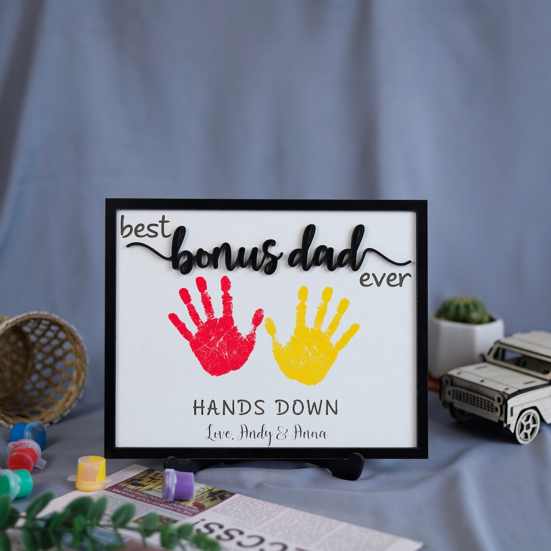 Custom Kid Handprint Father's Day Gift for Bonus Dad, Dad Handprint ...