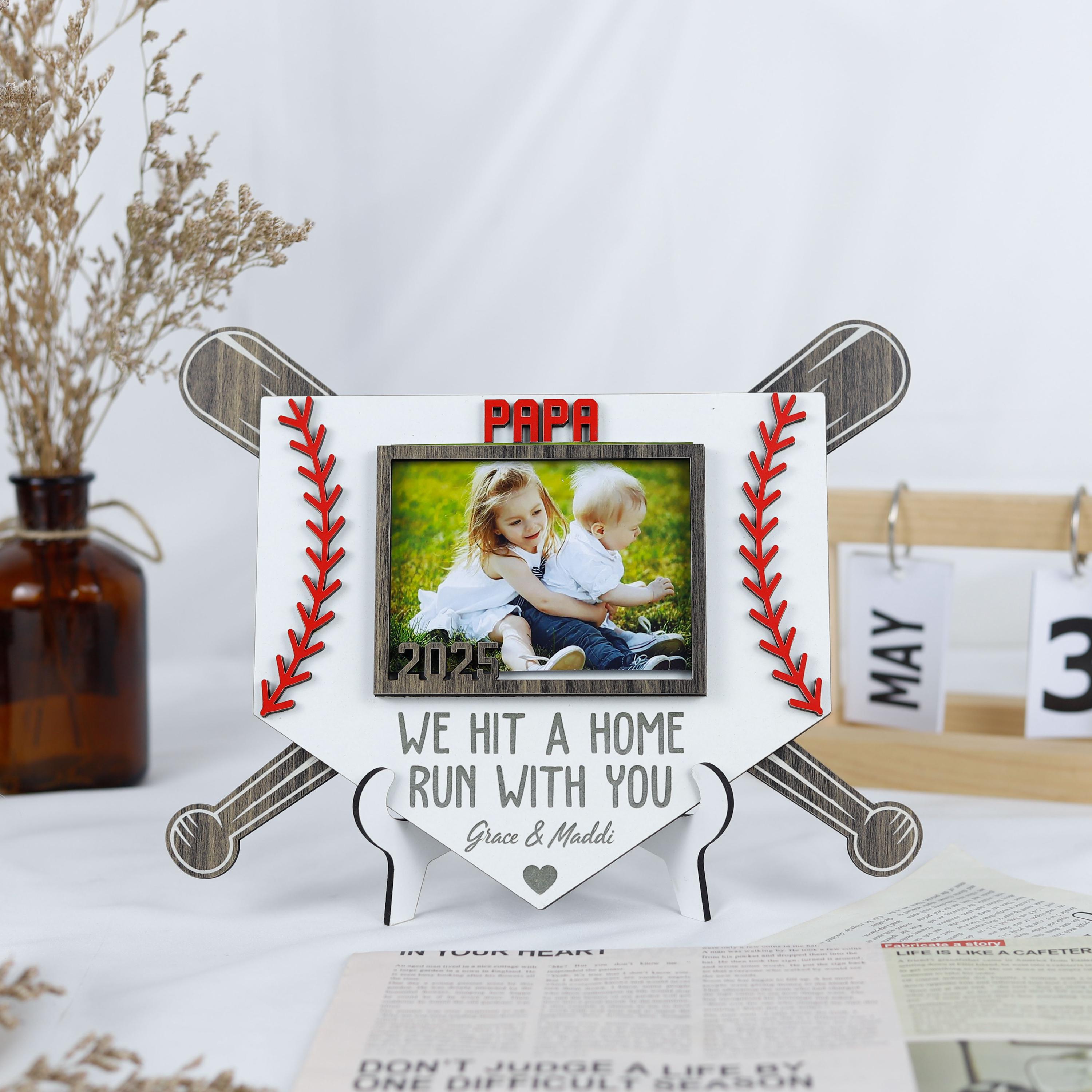 Personalized Papa Baseball Photo Frame Sign, We Hit A Home Run With You ...