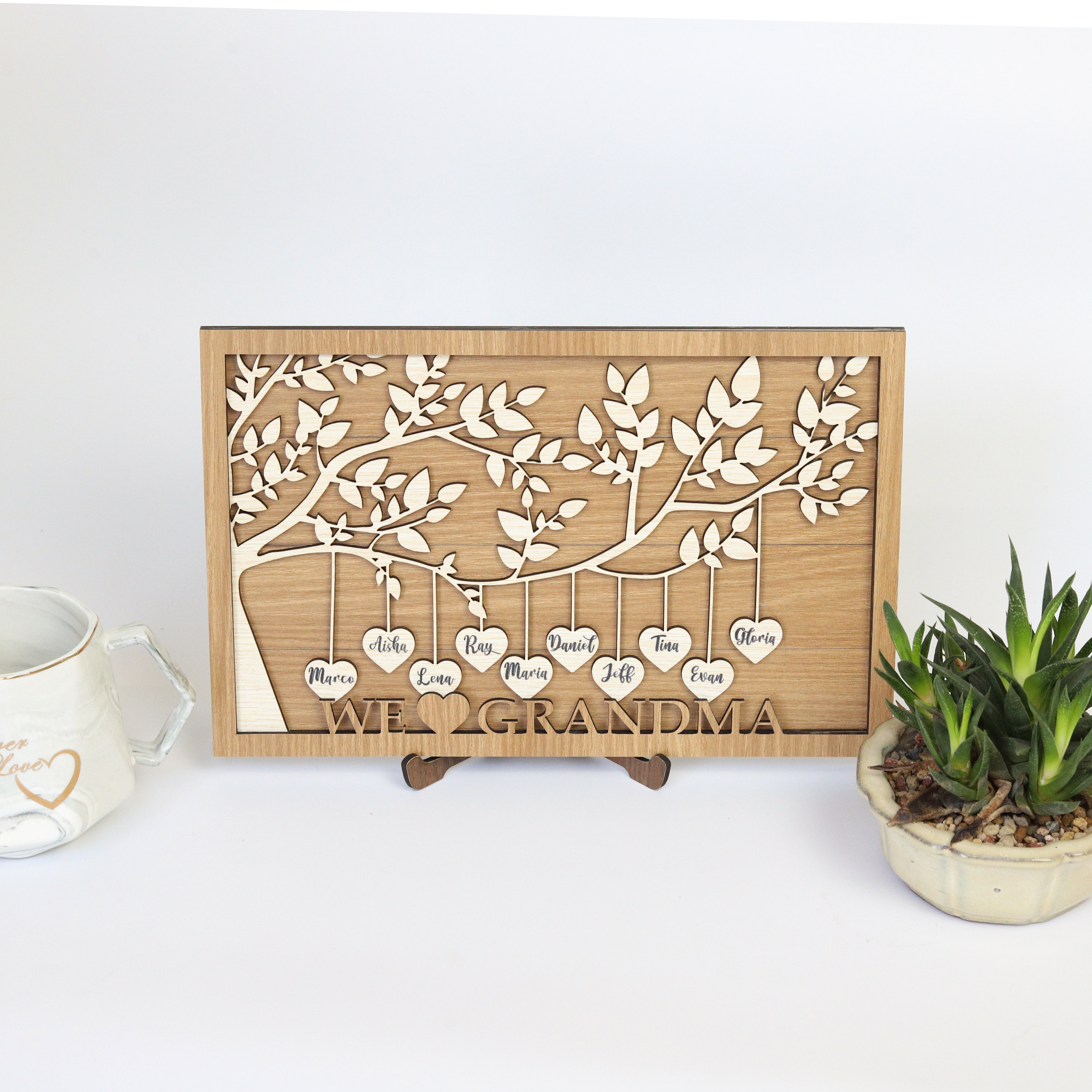 Personalized Wooden Family Tree Sign, Family Tree Sign, Grandkids Names ...