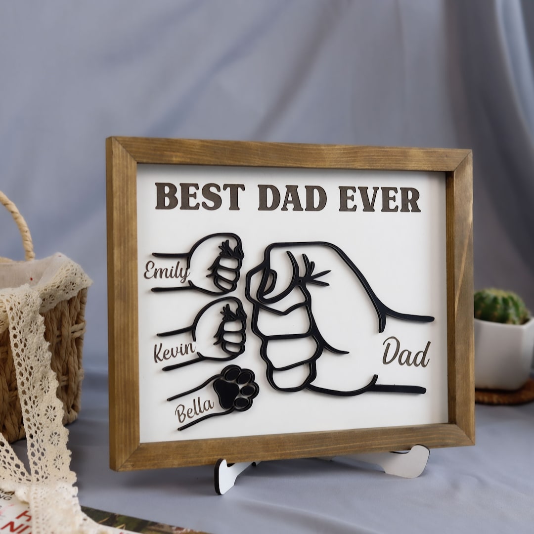 Custom Dad Bump Wooden Frame Personalized Fist Bump Daddy and Kids Sign ...