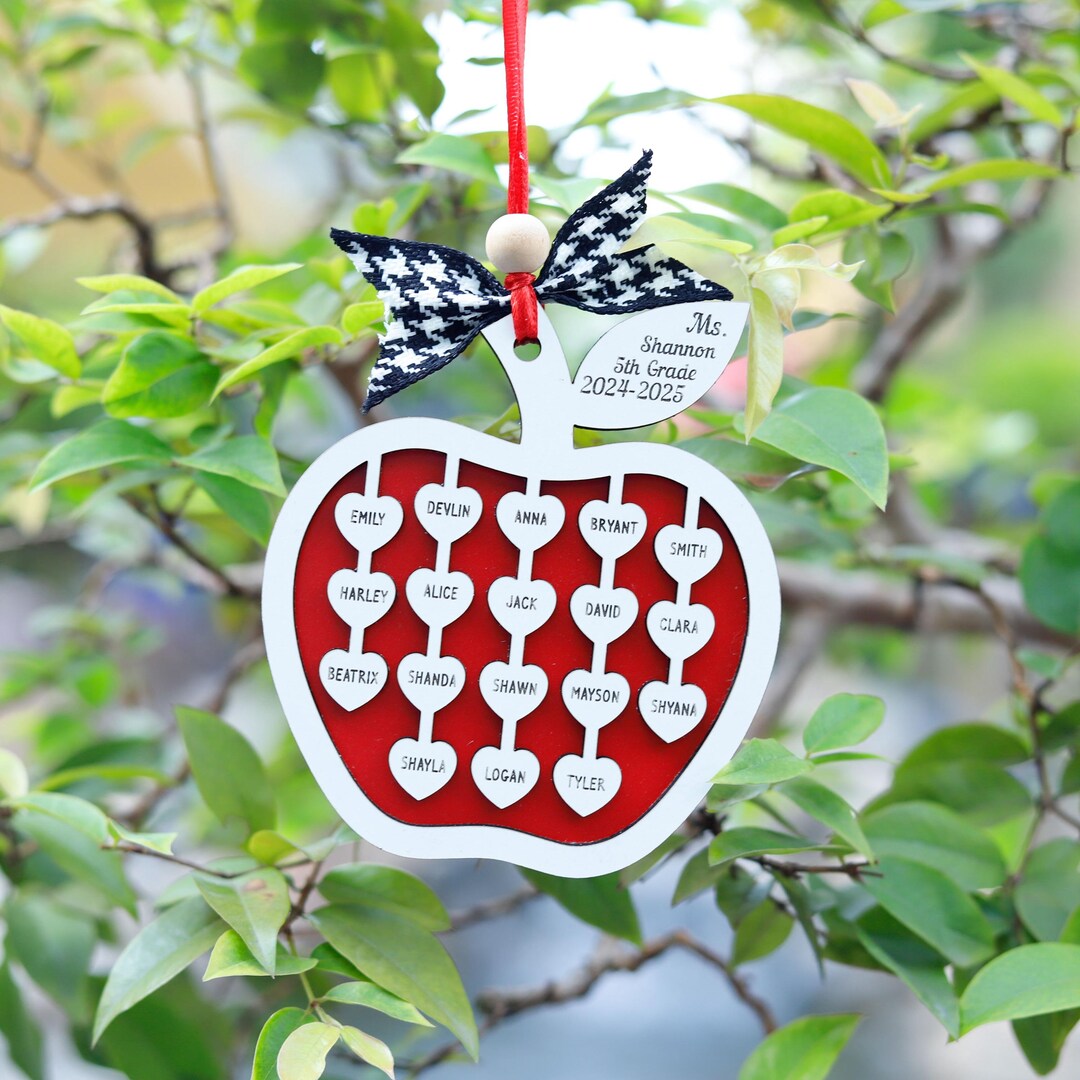 Custom Class List Ornament, Teacher Apple Christmas Ornament, Teacher ...