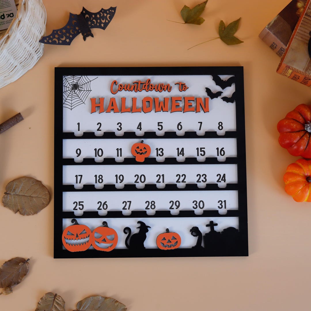 Halloween Countdown With Moveable Ghost, Halloween Wood Decorations ...