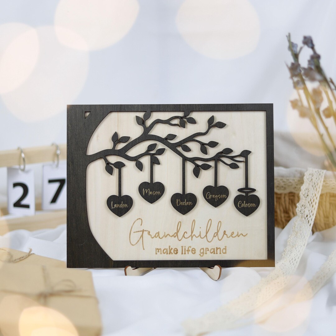 Family Tree of Life Sign, Grandchildren Make Life Grand Wooden Sign ...