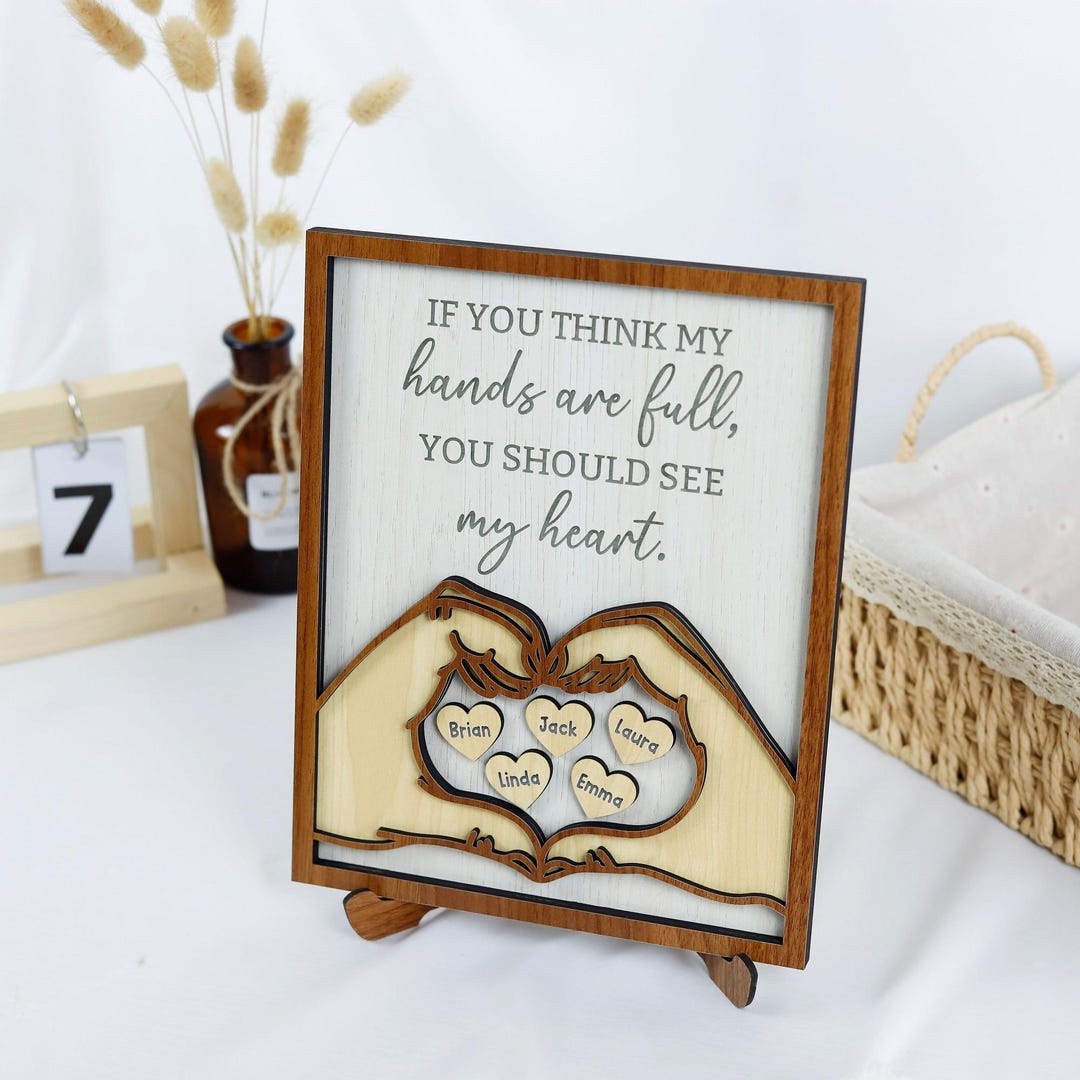 Mother's Day Heart Hands Wooden Sign, Hands Are Full Mom Sign, Heart ...