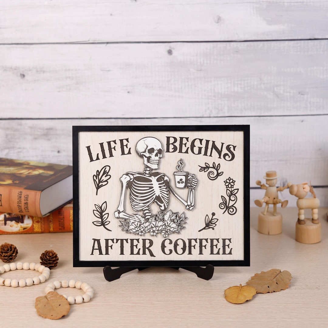 Halloween Coffee Bar Wooden Sign, Skeleton Coffee Sign, Funny Halloween ...