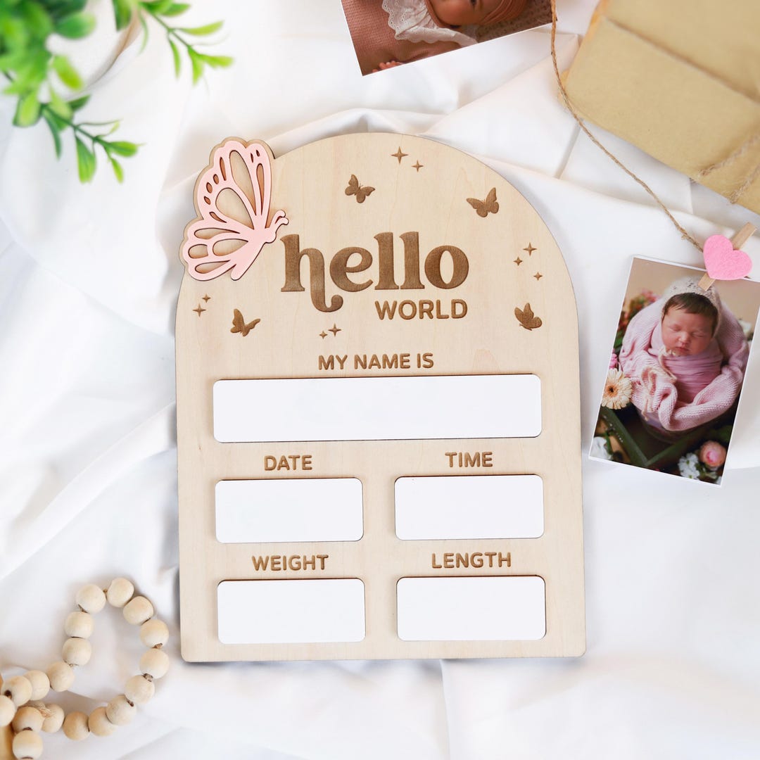 Butterfly Hello World Baby Sign, Baby Girl Welcome Sign, Personalized ...