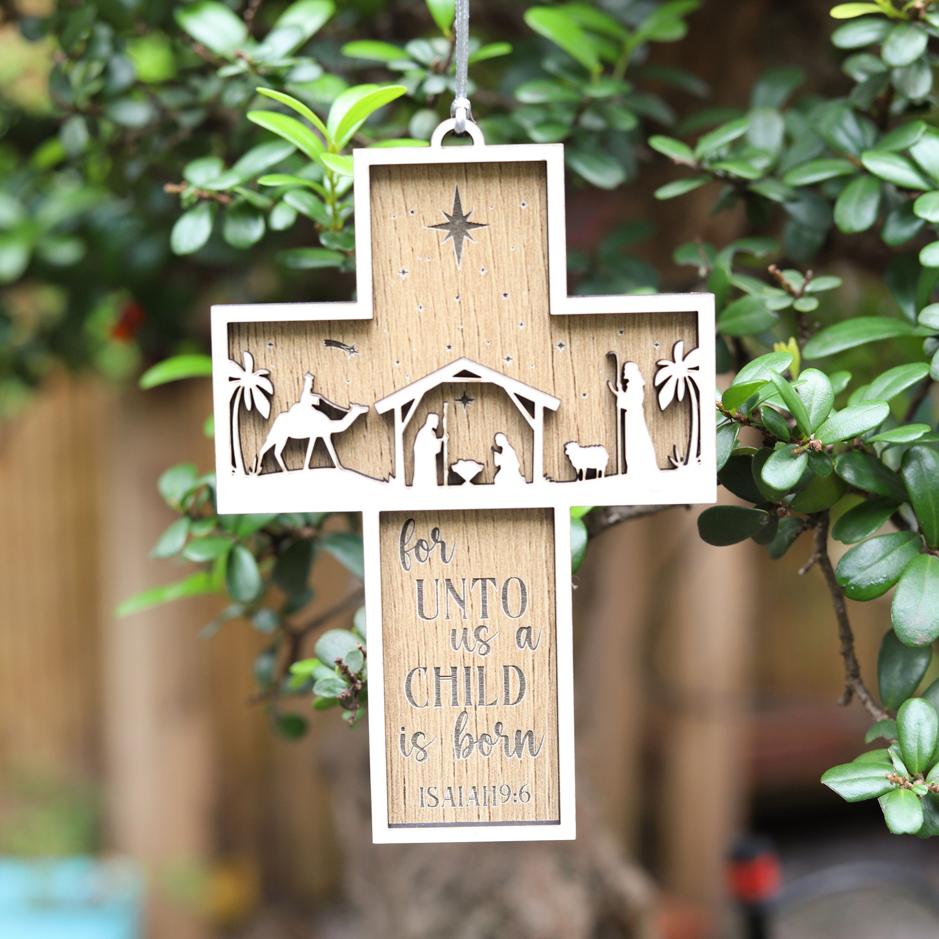Wooden Nativity Scene Scripture Cross Ornament, Christian Ornament, for ...