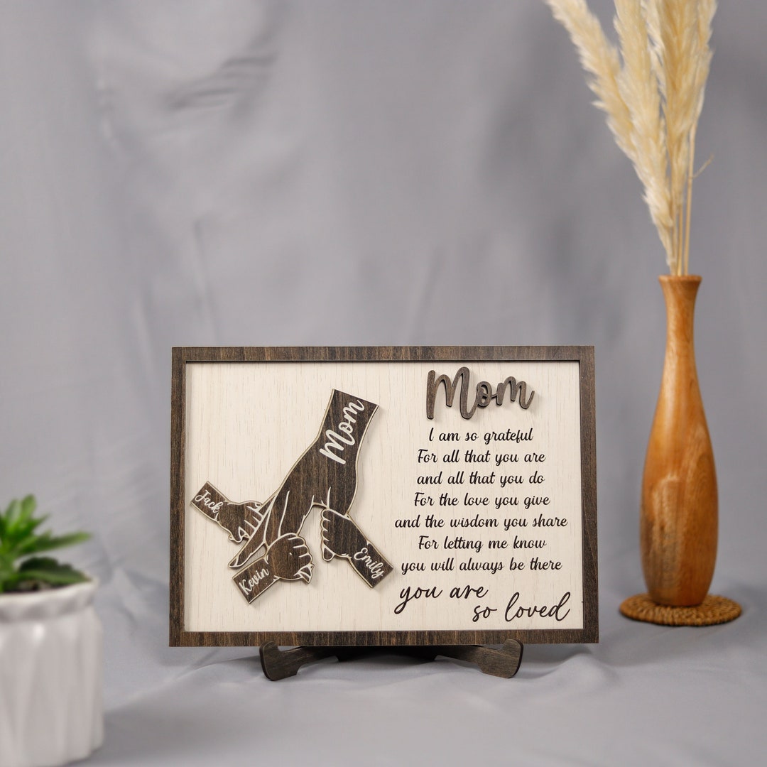 Custom Holding Kids Hands Wooden Sign Personalized Holding Moms Hand ...