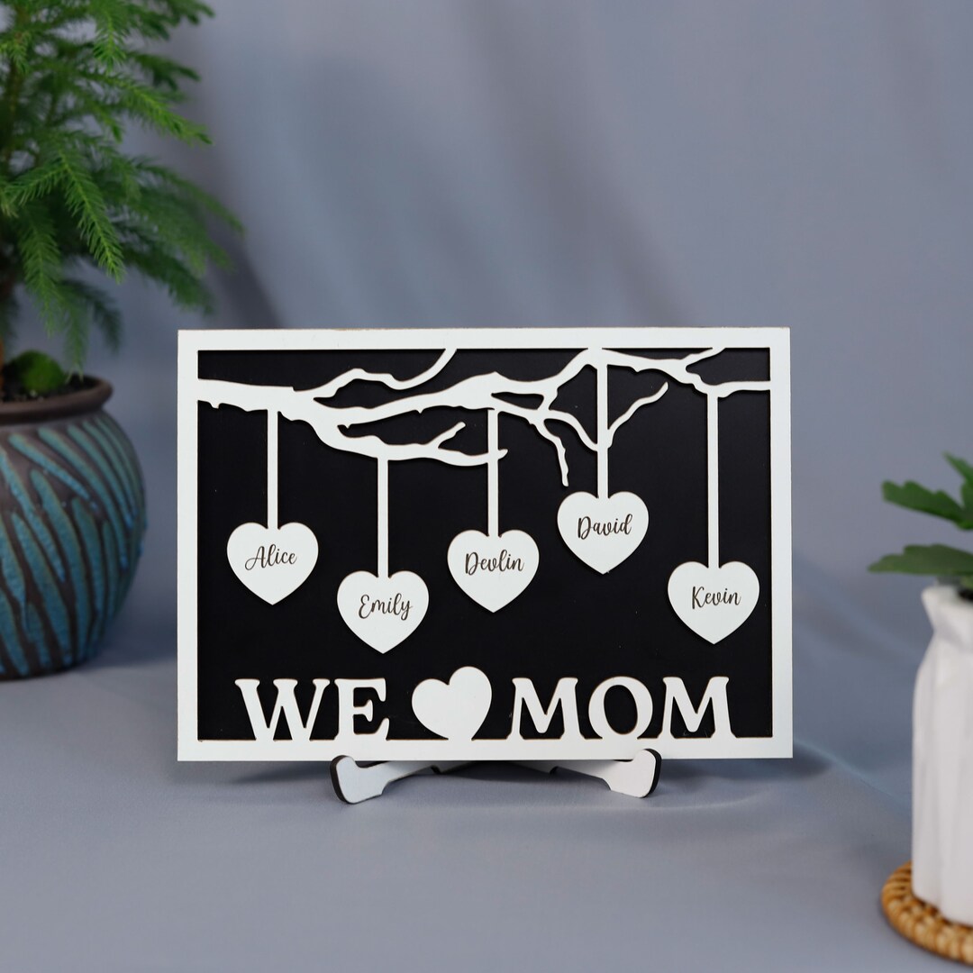 Custom Family Tree With Hearts Personalized Wooden Family Name Frame ...