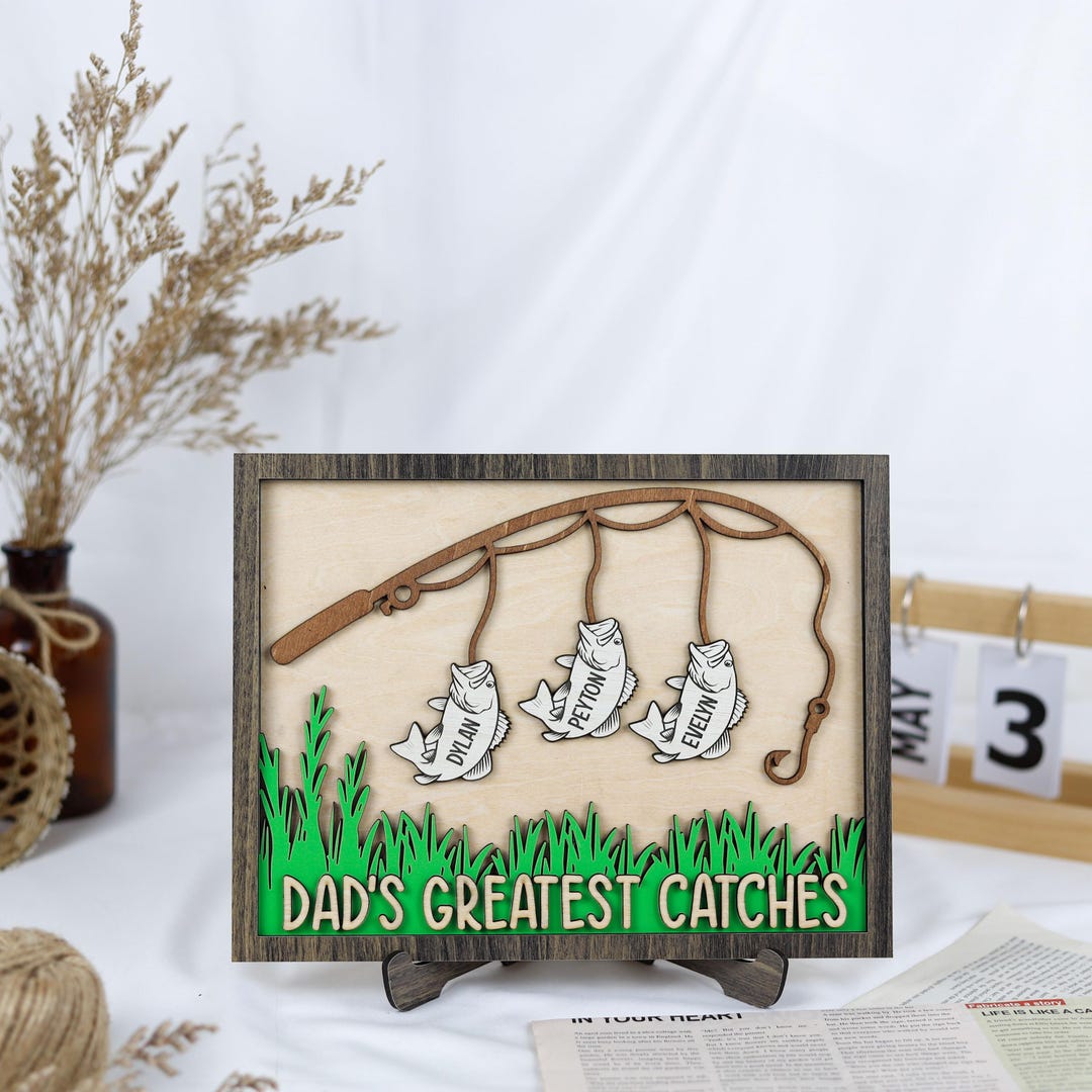 Personalized Dad Fishing Wooden Sign, Dad's Greatest Catches Father's ...