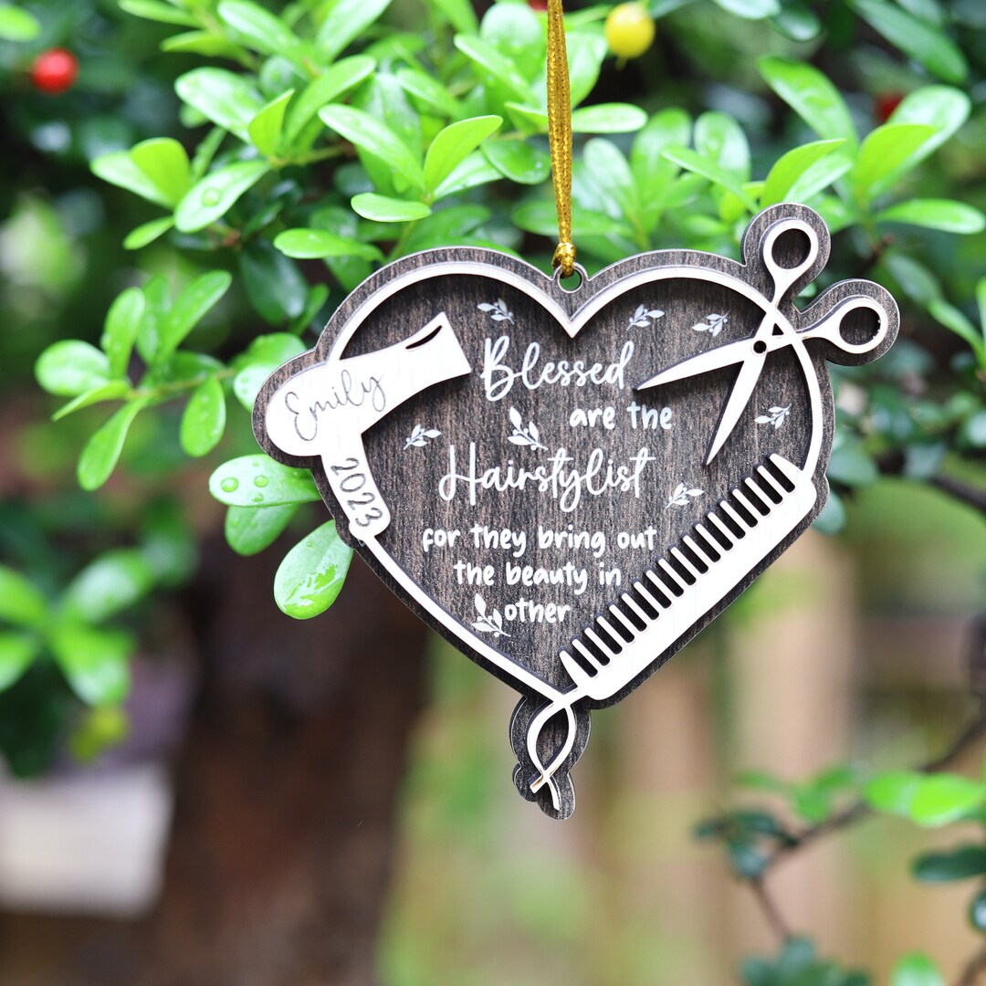 Blessed Are the Hairstylist Ornament, Laser Cut Hair Dresser Christmas ...