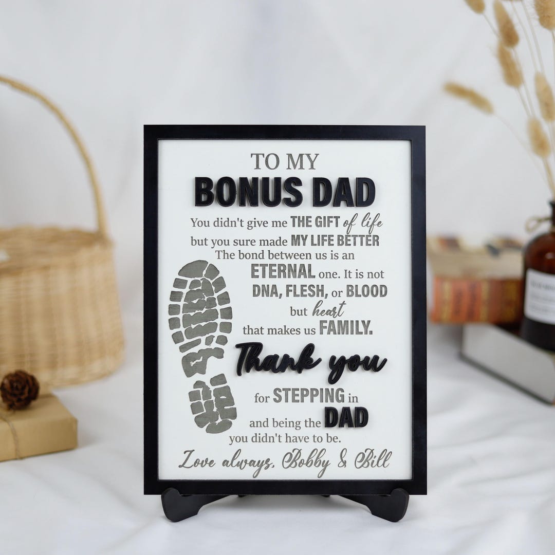 Personalized Stepped up Dad 3D Wooden Sign, to My Bonus Dad, Thank You ...